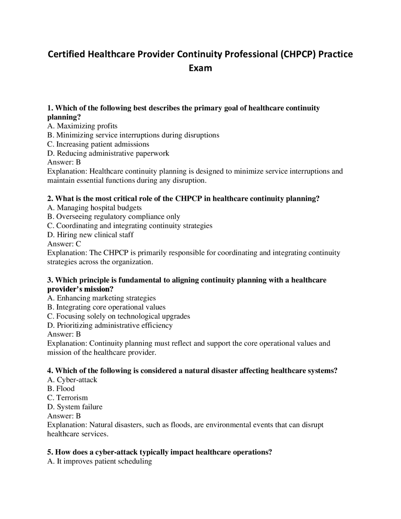 Certified Healthcare Provider Continuity Professional (CHPCP) Exam ...