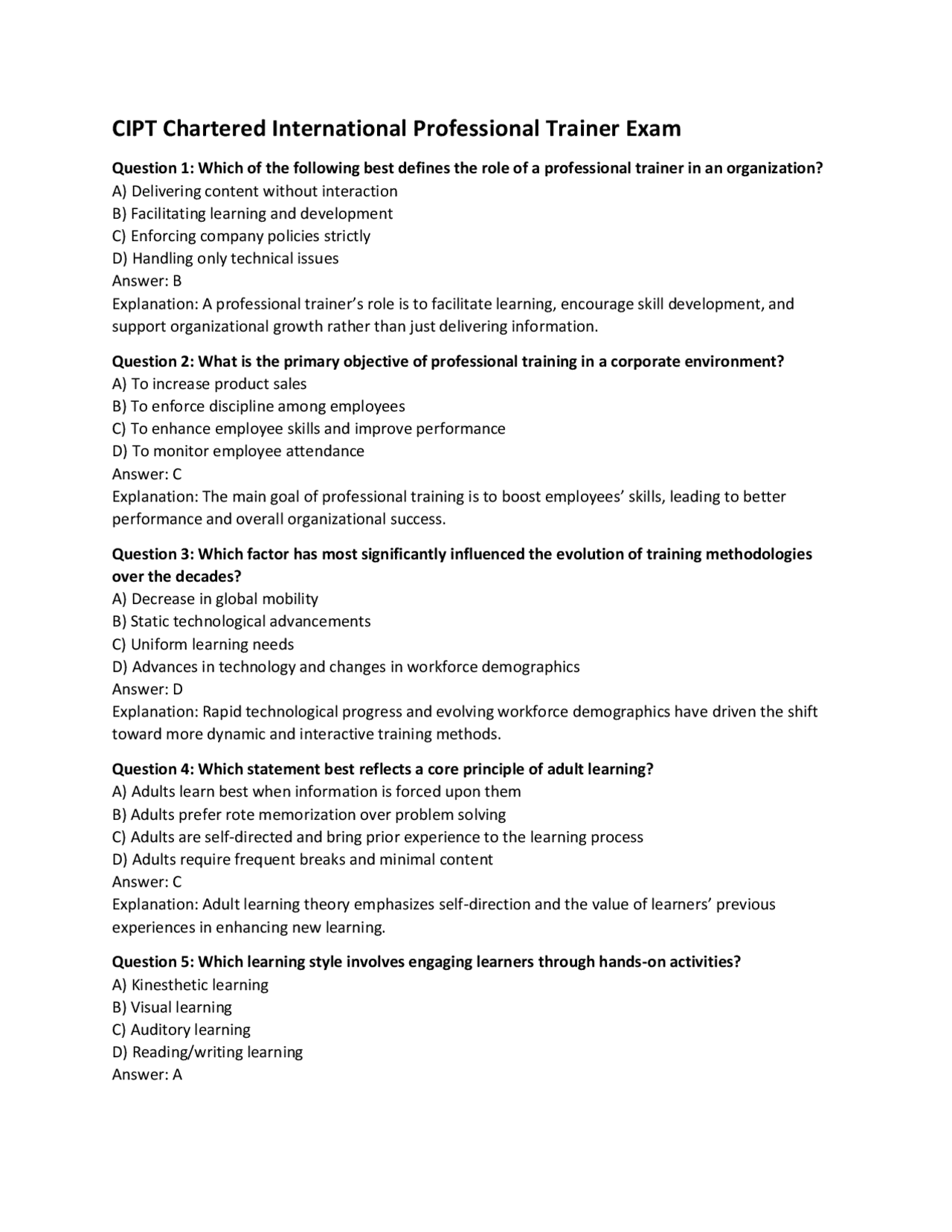 CIPT Chartered International Professional Trainer Exam | Exams ...