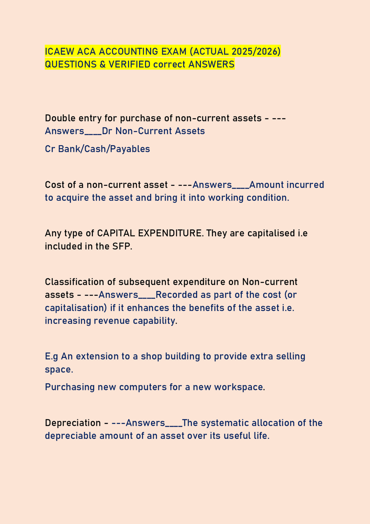 ICAEW ACA ACCOUNTING EXAM (ACTUAL 2025/2026) QUESTIONS & VERIFIED ...