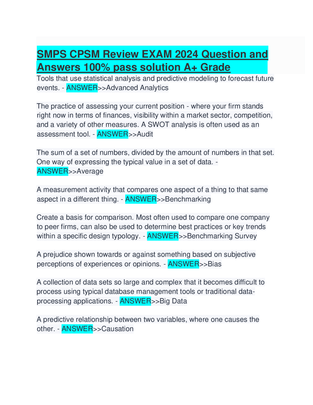 SMPS CPSM Review EXAM 2024-2025 Question and Answers 100% pass solution A+ Grade | Exams ...