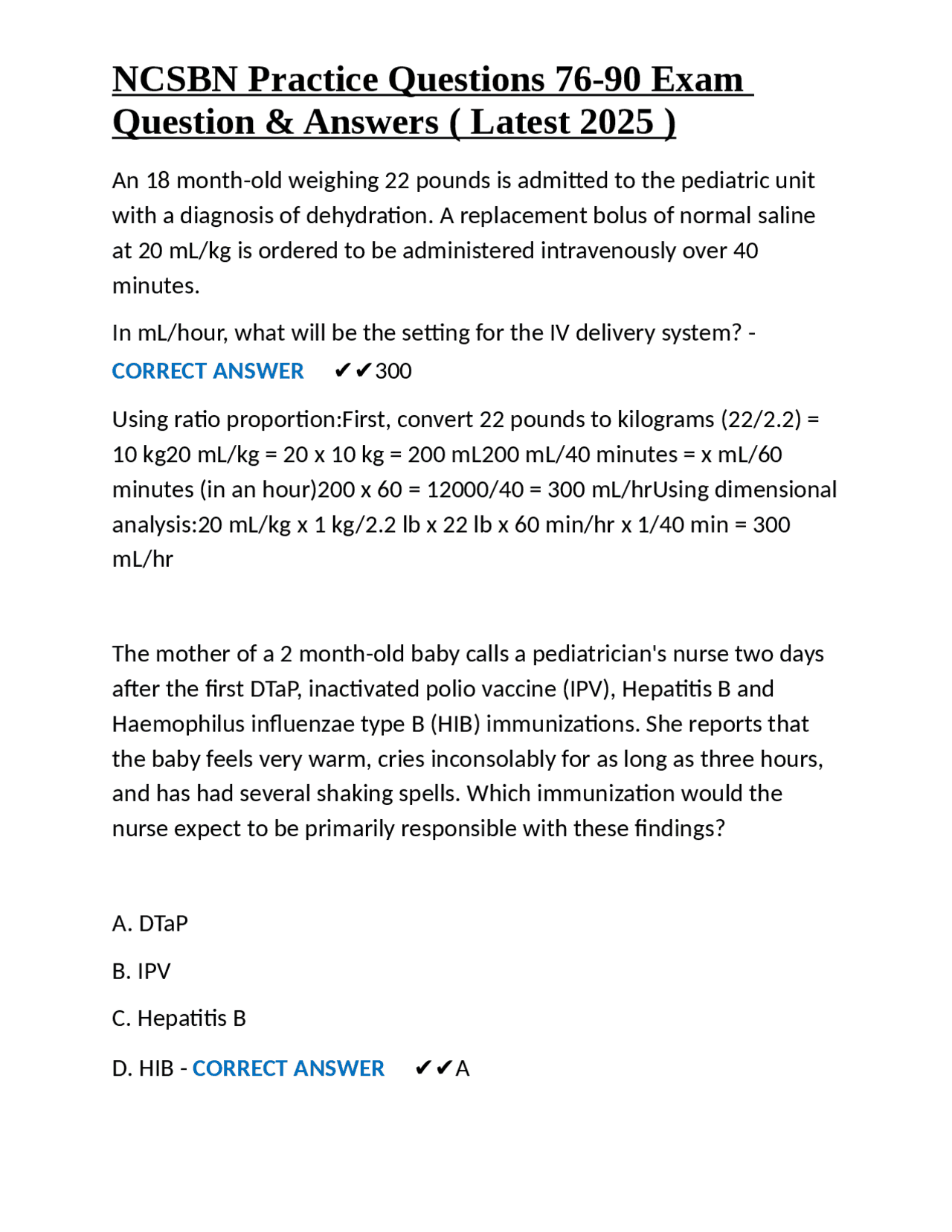 NCSBN Practice Questions 76-90 Exam: Nursing Fundamentals and Clinical Scenarios | Exams Nursing ...