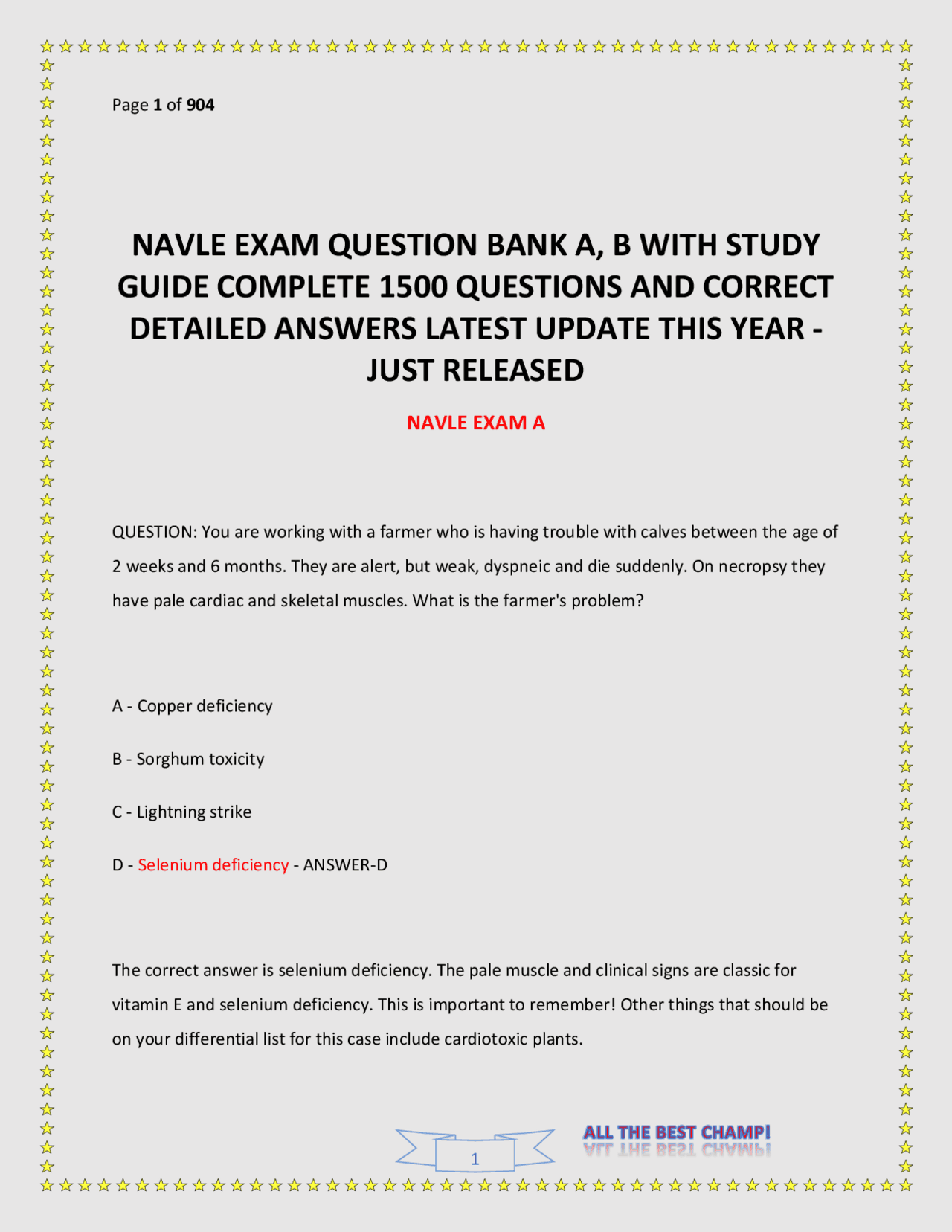 NAVLE EXAM QUESTION BANK A, B WITH STUDY GUIDE COMPLETE 1500 QUESTIONS ...