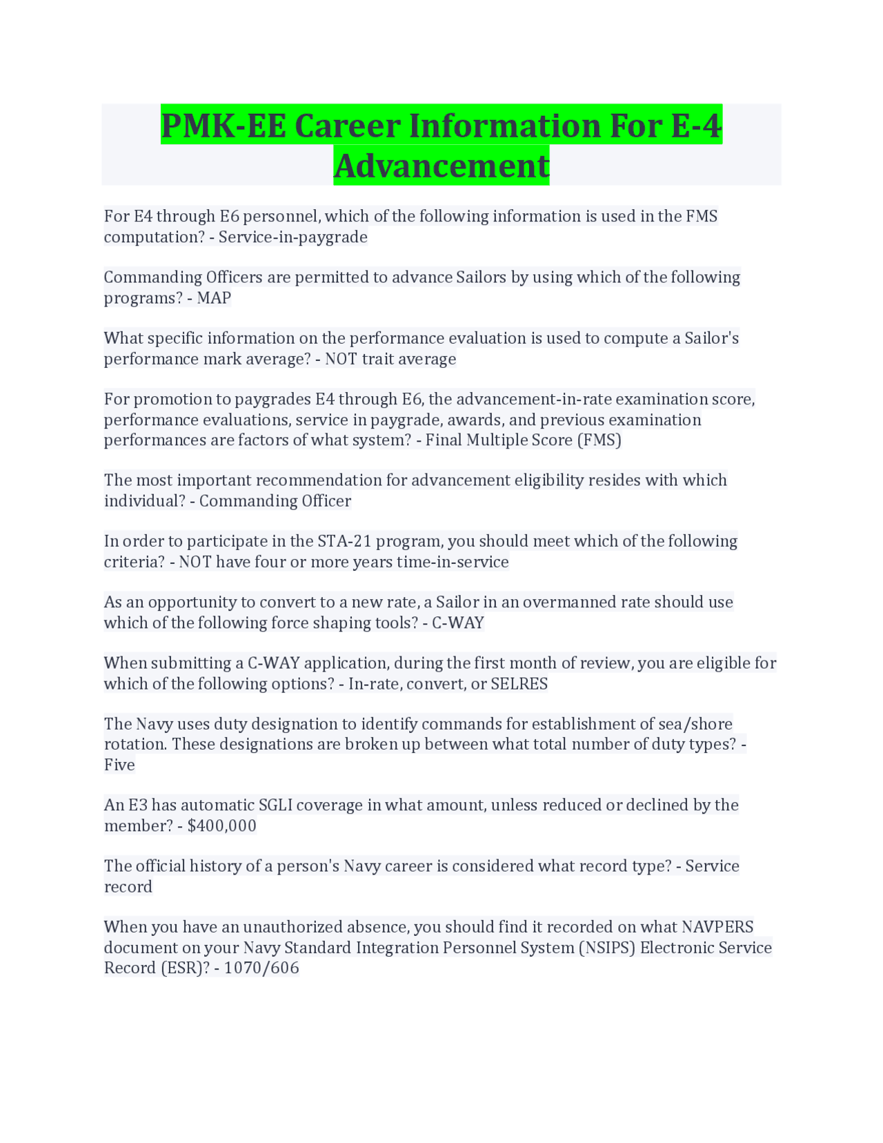 PMK-EE Career Information For E-4 Advancement | Exams Advanced ...