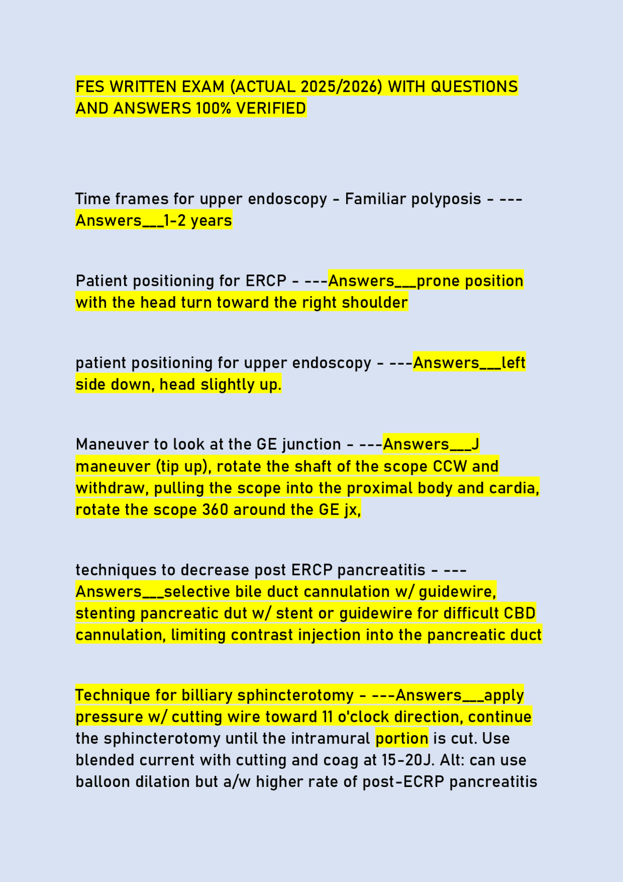 FES WRITTEN EXAM (ACTUAL 2025/2026) WITH QUESTIONS AND ANSWERS 100% ...
