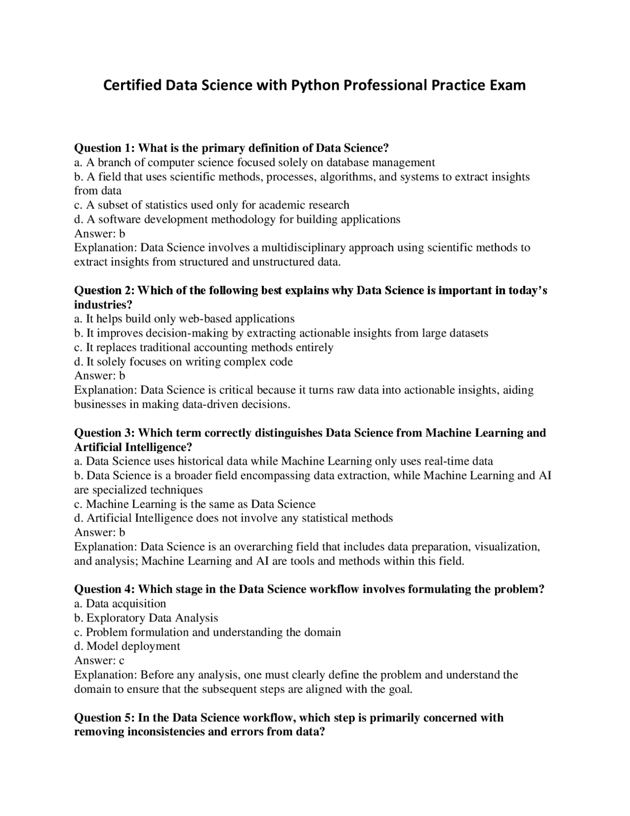 Certified Data Science with Python Professional Exam | Exams Technology | Docsity