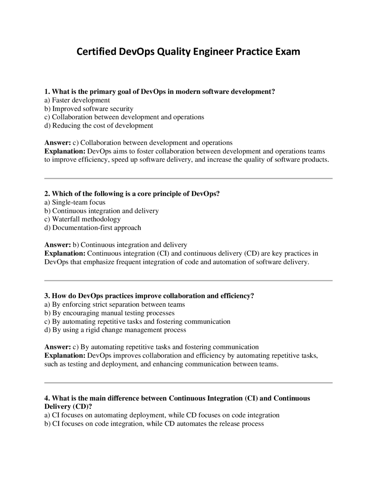 Certified DevOps Quality Engineer Exam | Exams Technology | Docsity