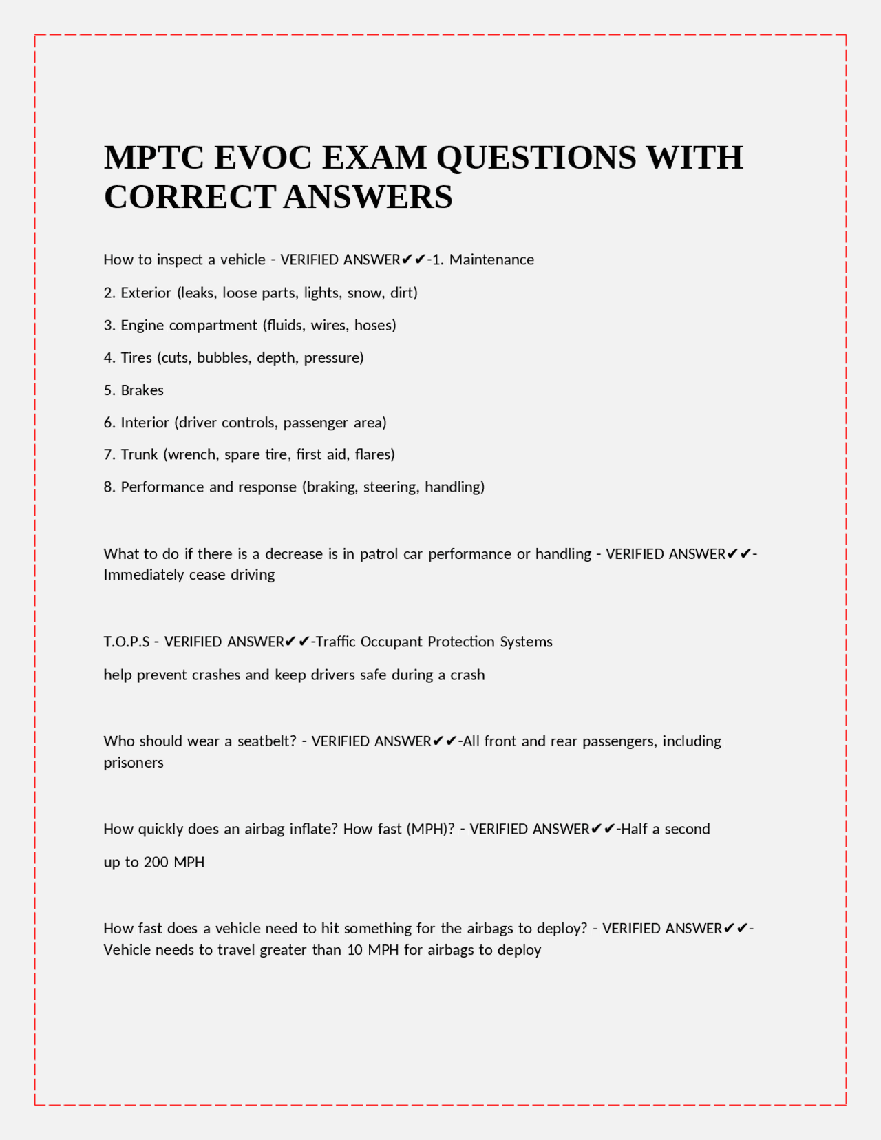 MPTC EVOC EXAM QUESTIONS WITH CORRECT ANSWERS. | Exams Law | Docsity