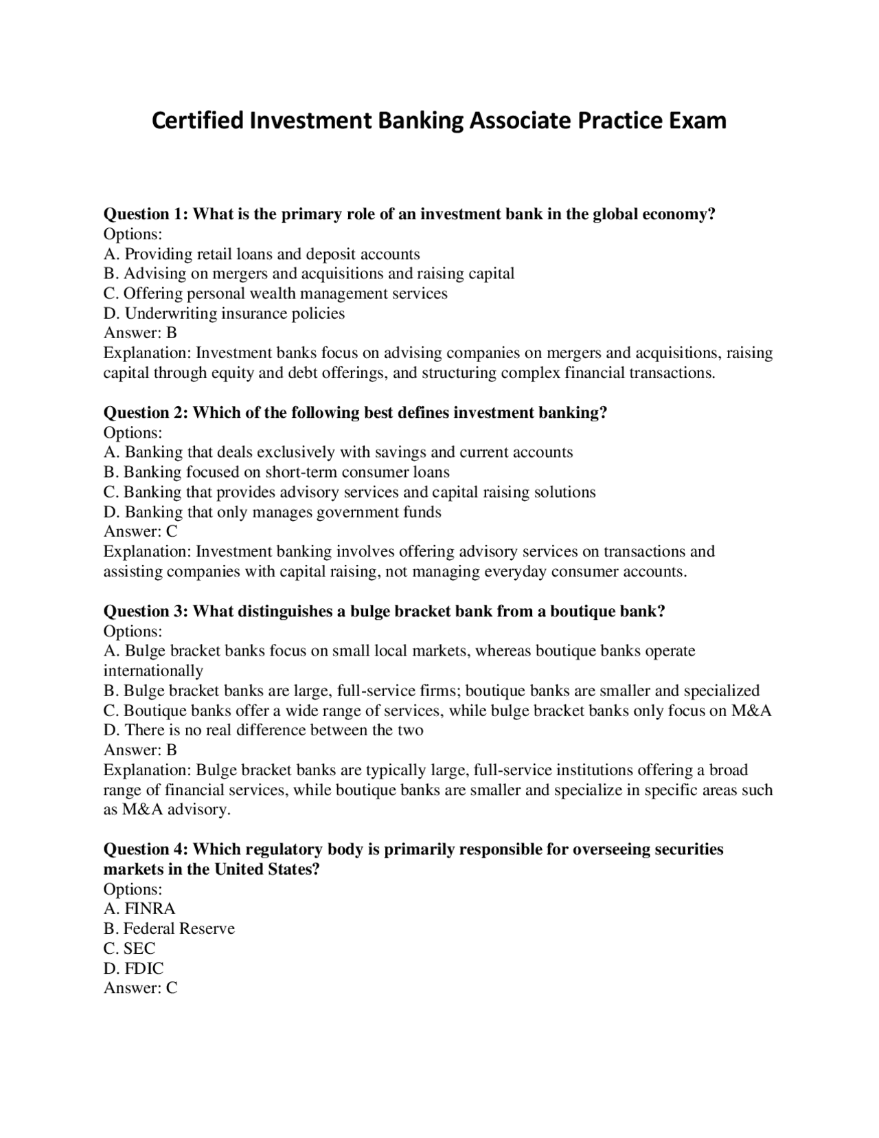 Certified Investment Banking Associate Exam | Exams Technology | Docsity