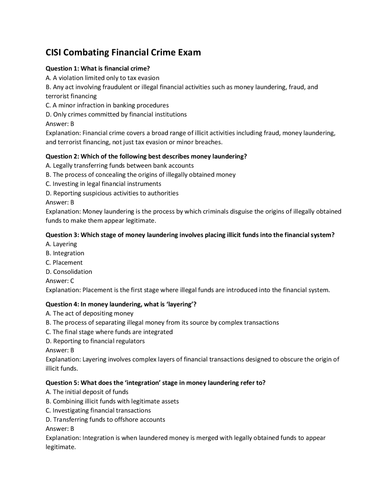 CISI Combating Financial Crime Exam | Exams Technology | Docsity