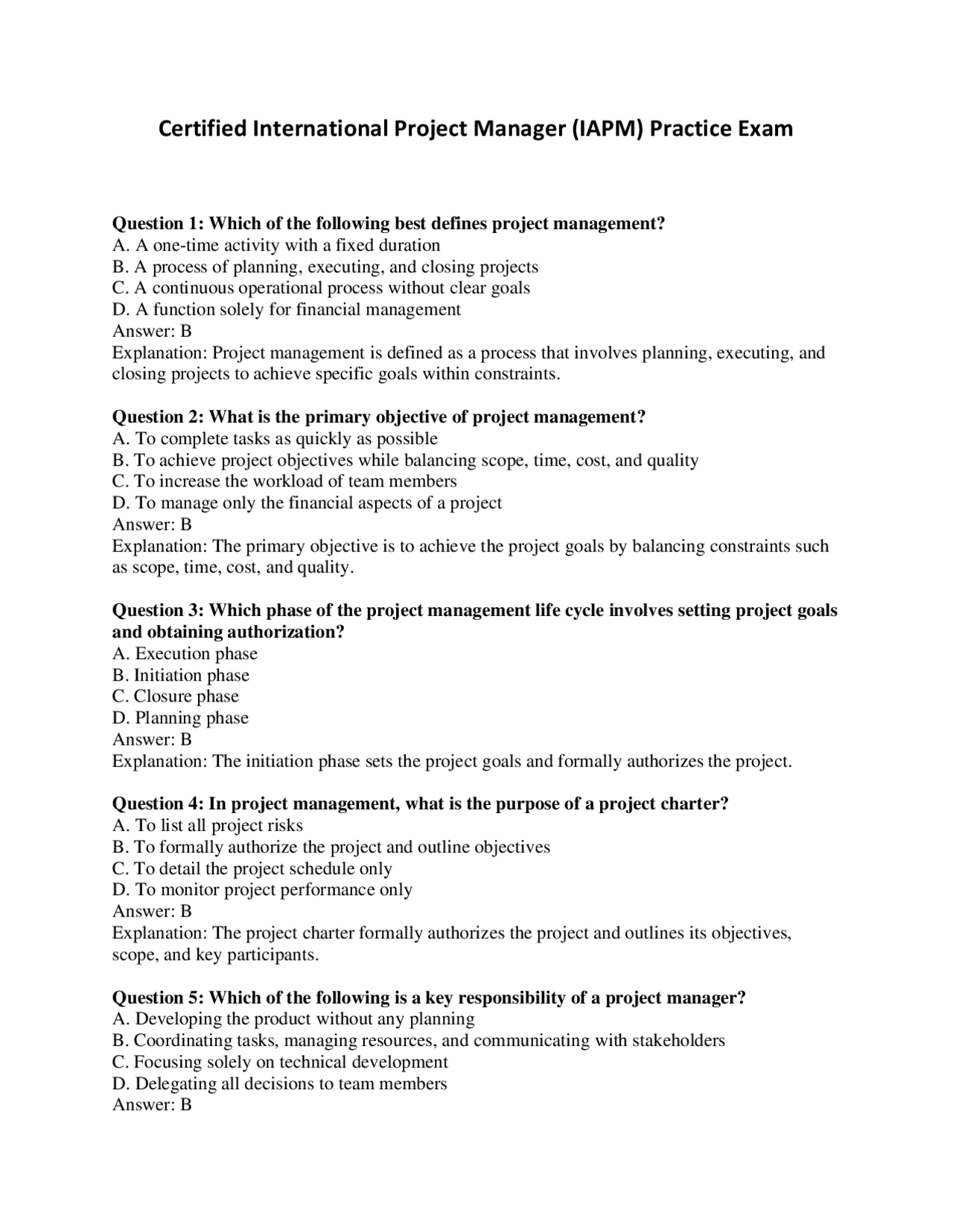 Certified International Project Manager (IAPM) Exam | Exams Technology | Docsity