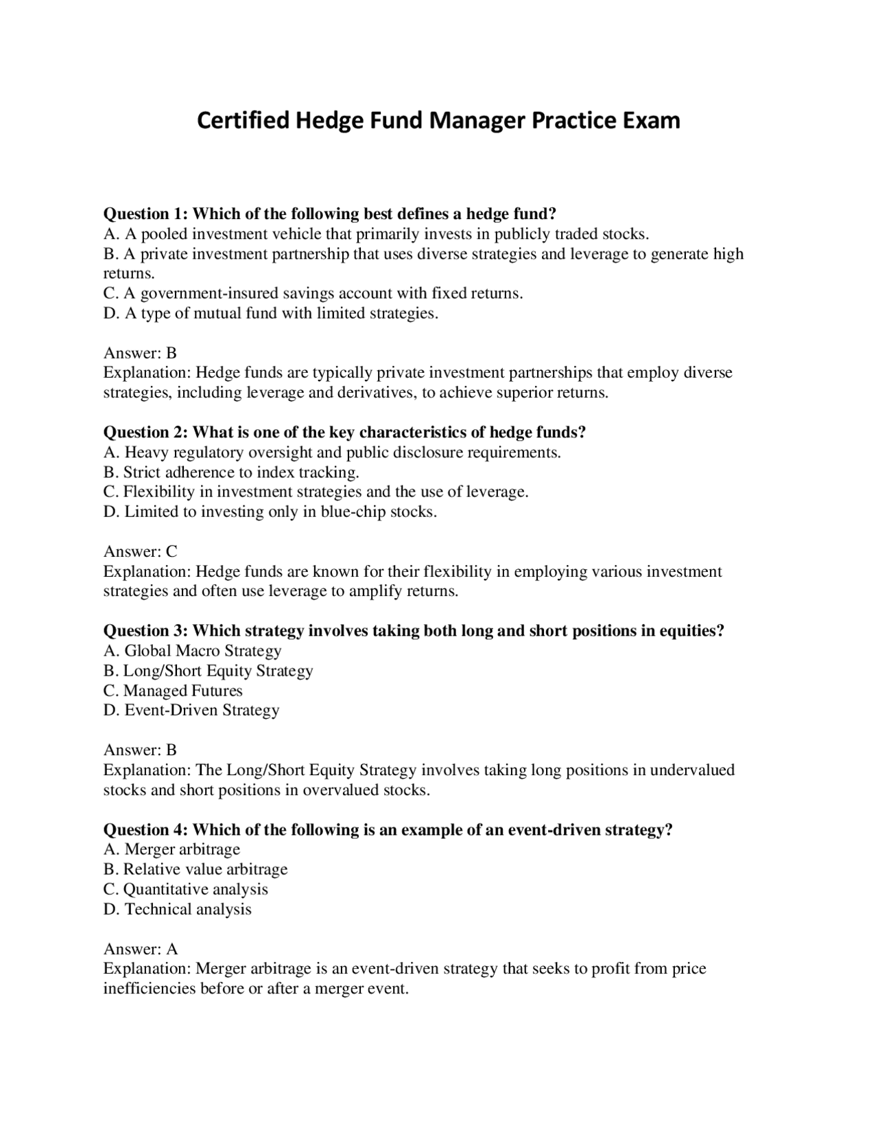 Certified Hedge Fund Manager Exam | Exams Technology | Docsity