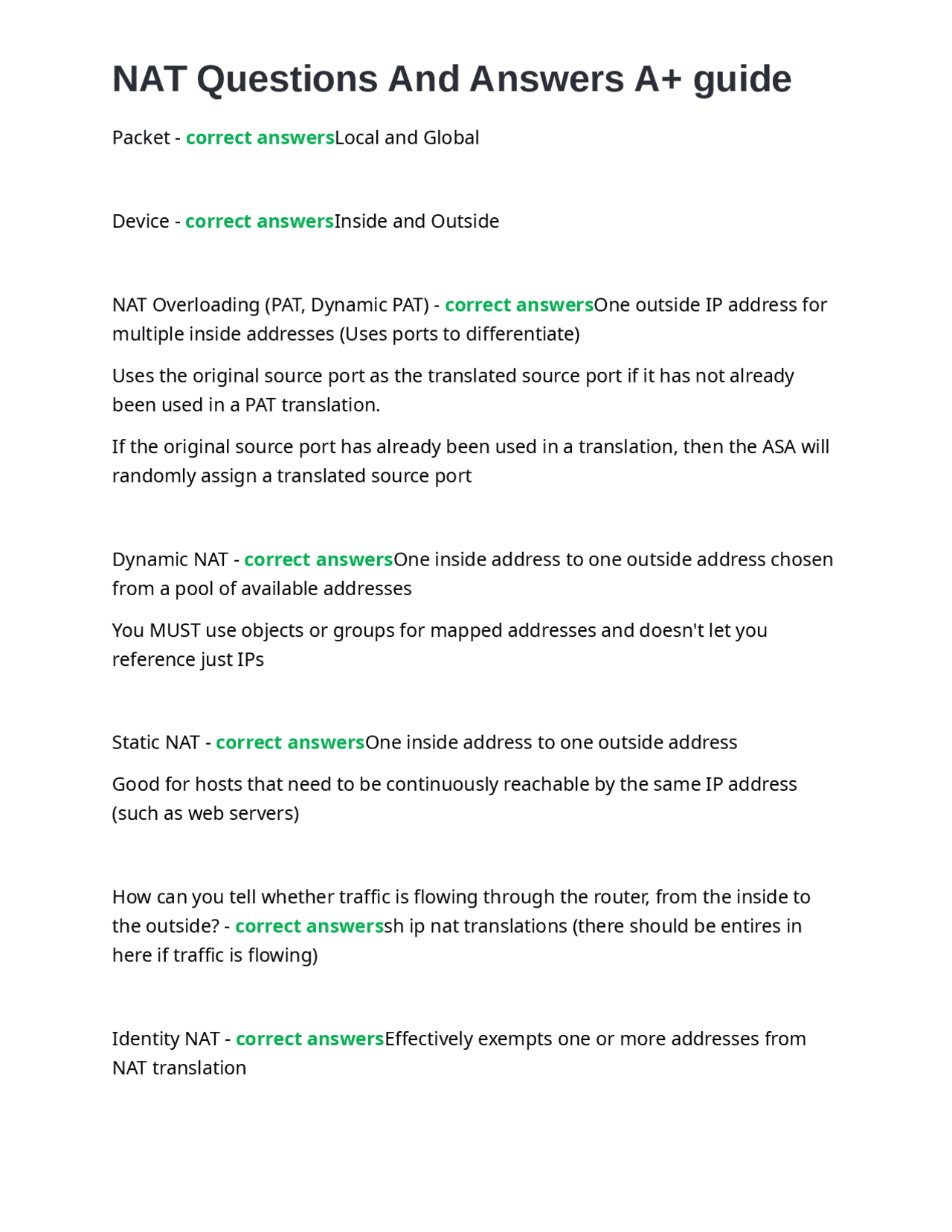 NAT Questions And Answers A+ guide | Exams Nursing | Docsity