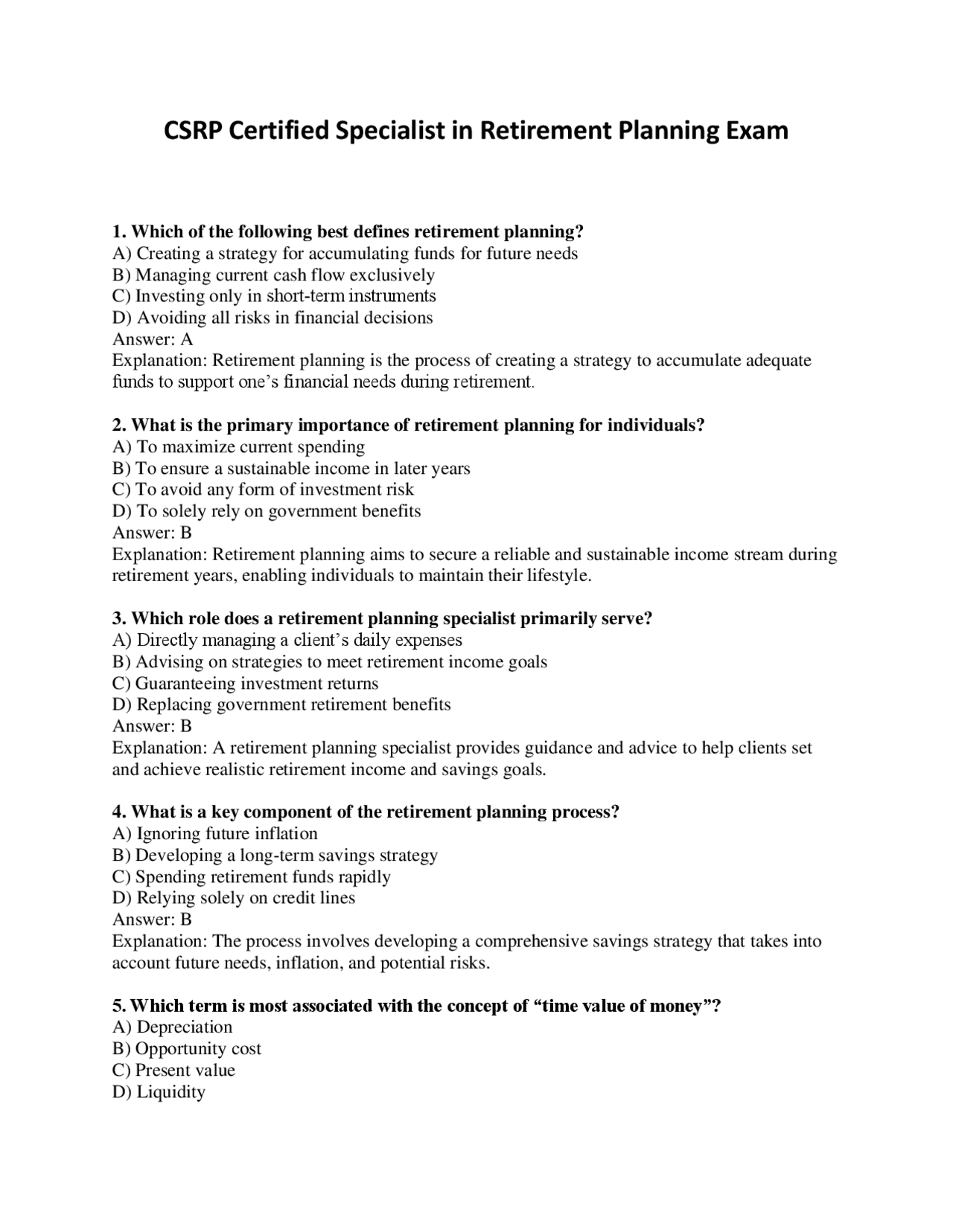 CSRP Certified Specialist in Retirement Planning Exam | Exams ...