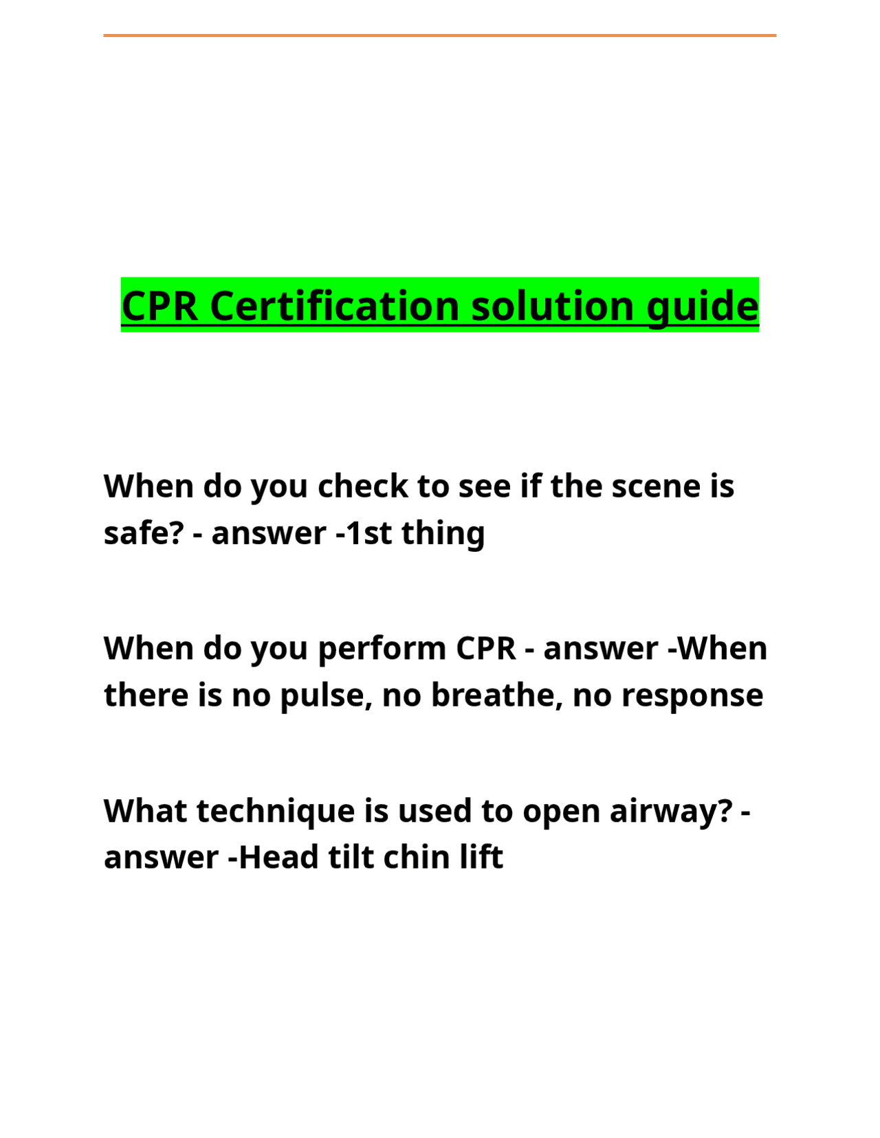 CPR Certification solution guide.docx | Exams Nursing | Docsity