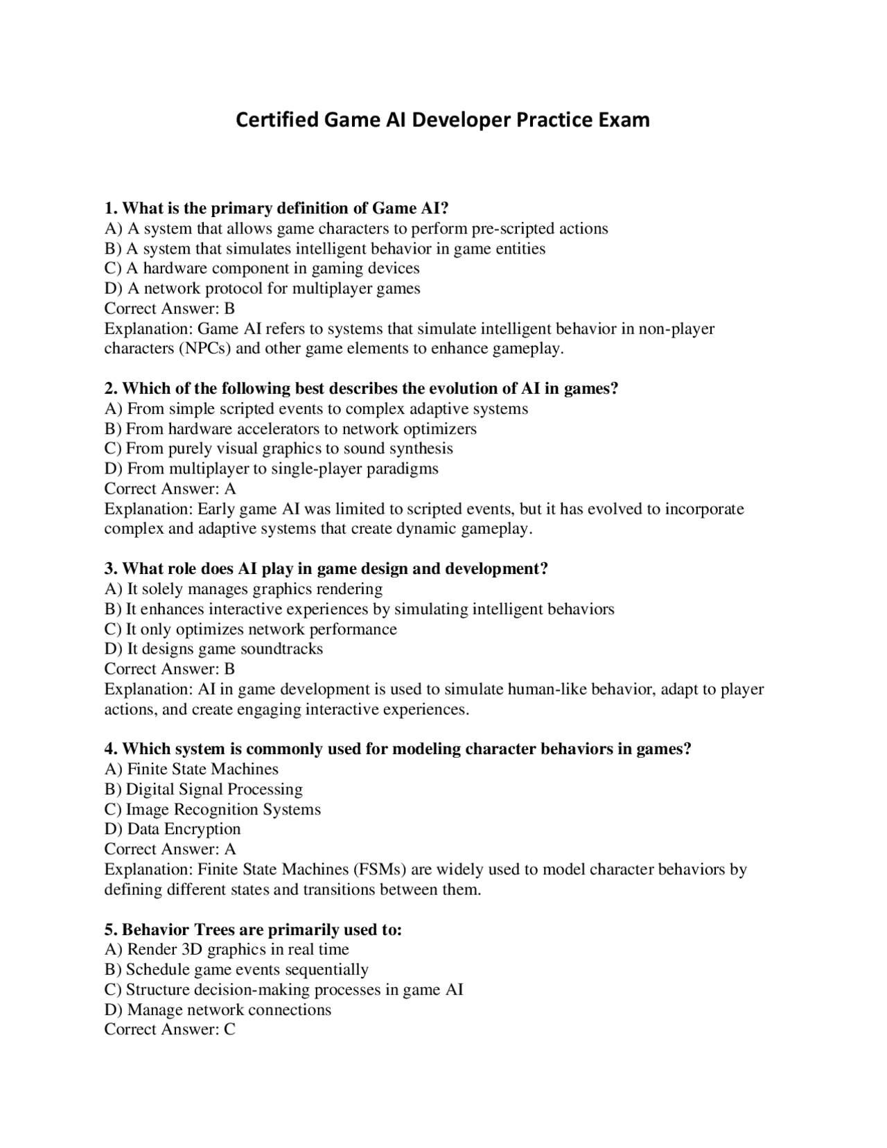 Certified Game AI Developer Exam | Exams Technology | Docsity