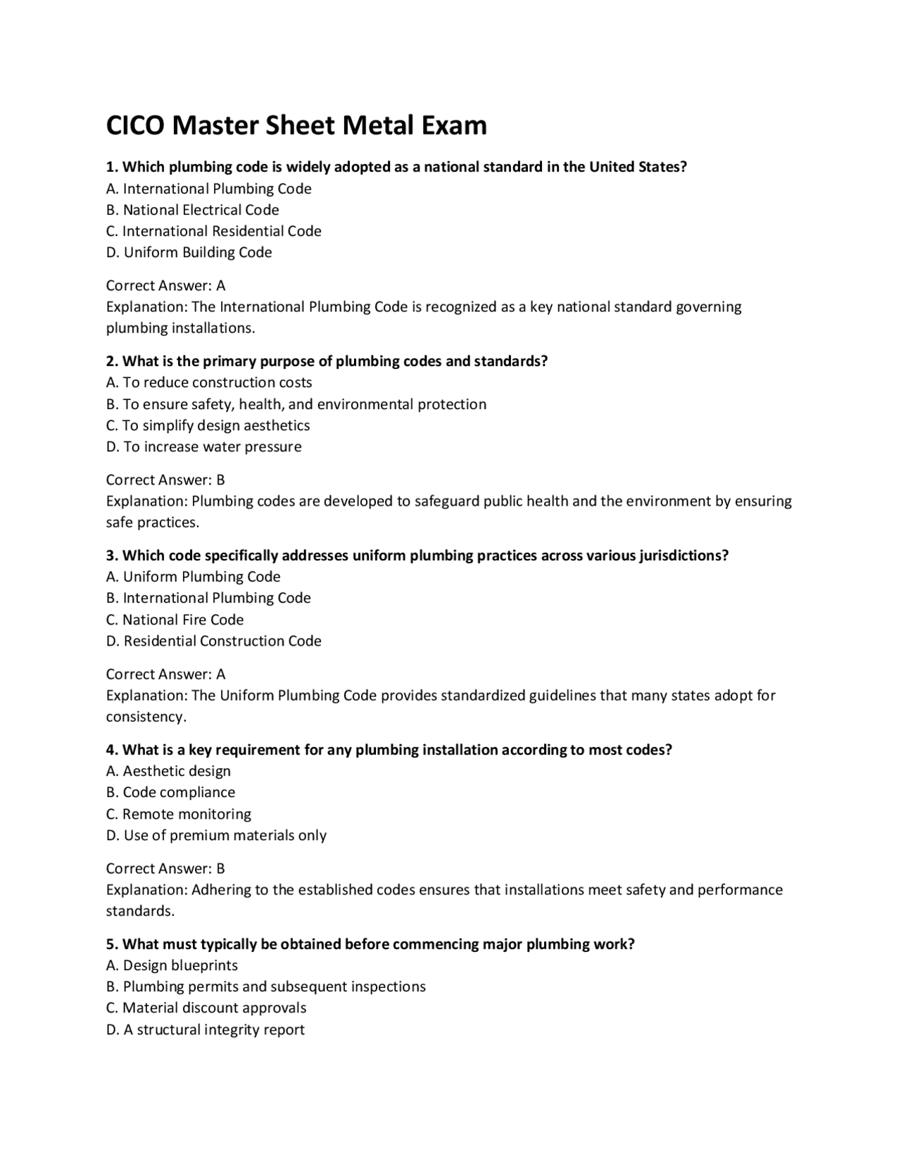 CICO Master Sheet Metal Exam | Exams Technology | Docsity