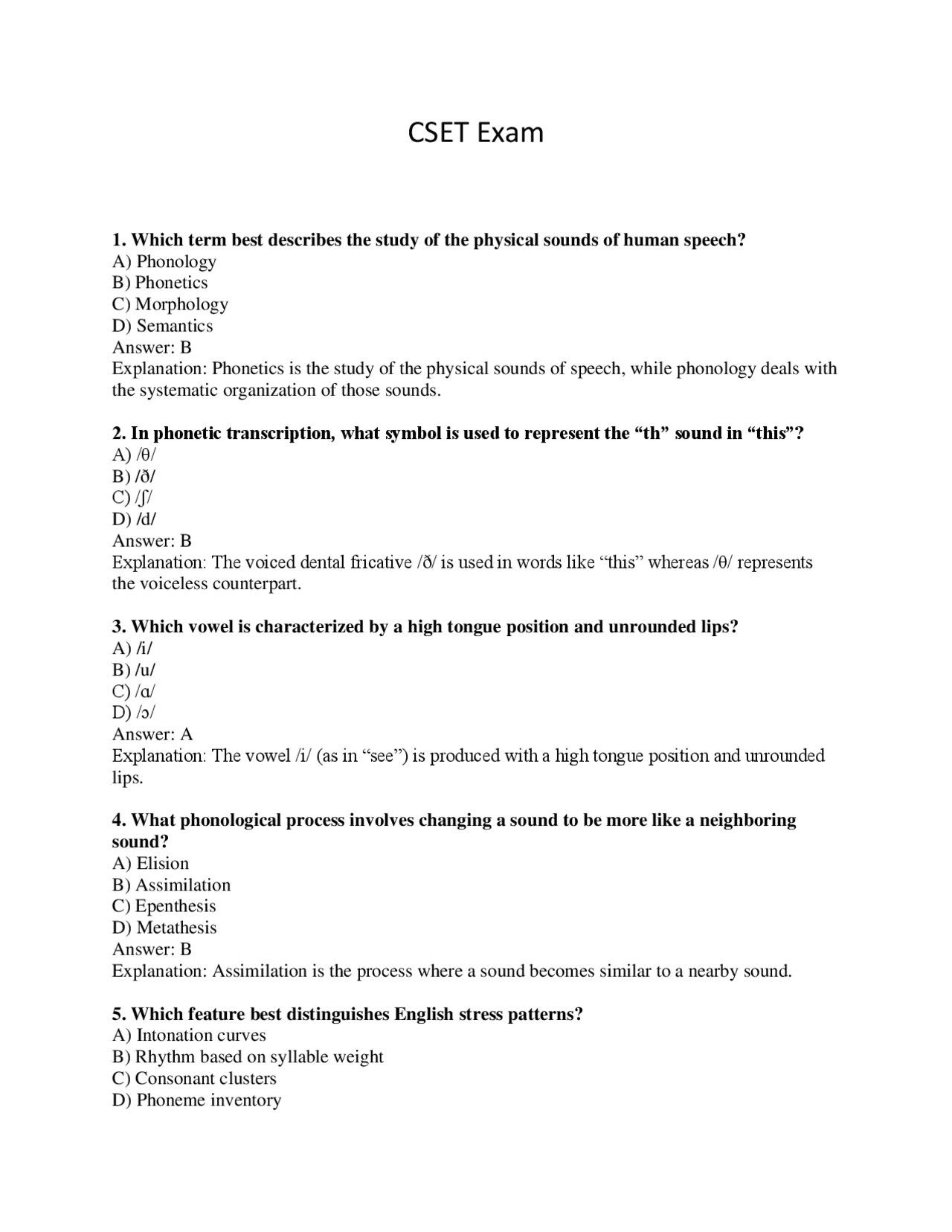CSET Exam: Linguistics and Language | Exams Technology | Docsity