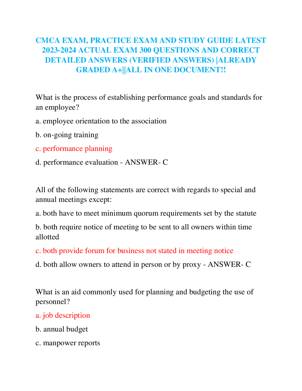 CMCA EXAM, PRACTICE EXAM AND STUDY GUIDE LATEST 2023-2024 ACTUAL EXAM ...