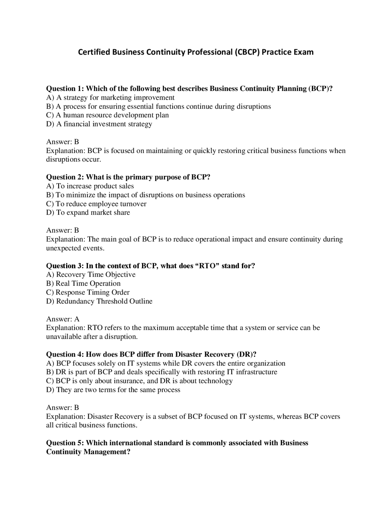 Certified Business Continuity Professional (CBCP) Exam | Exams ...