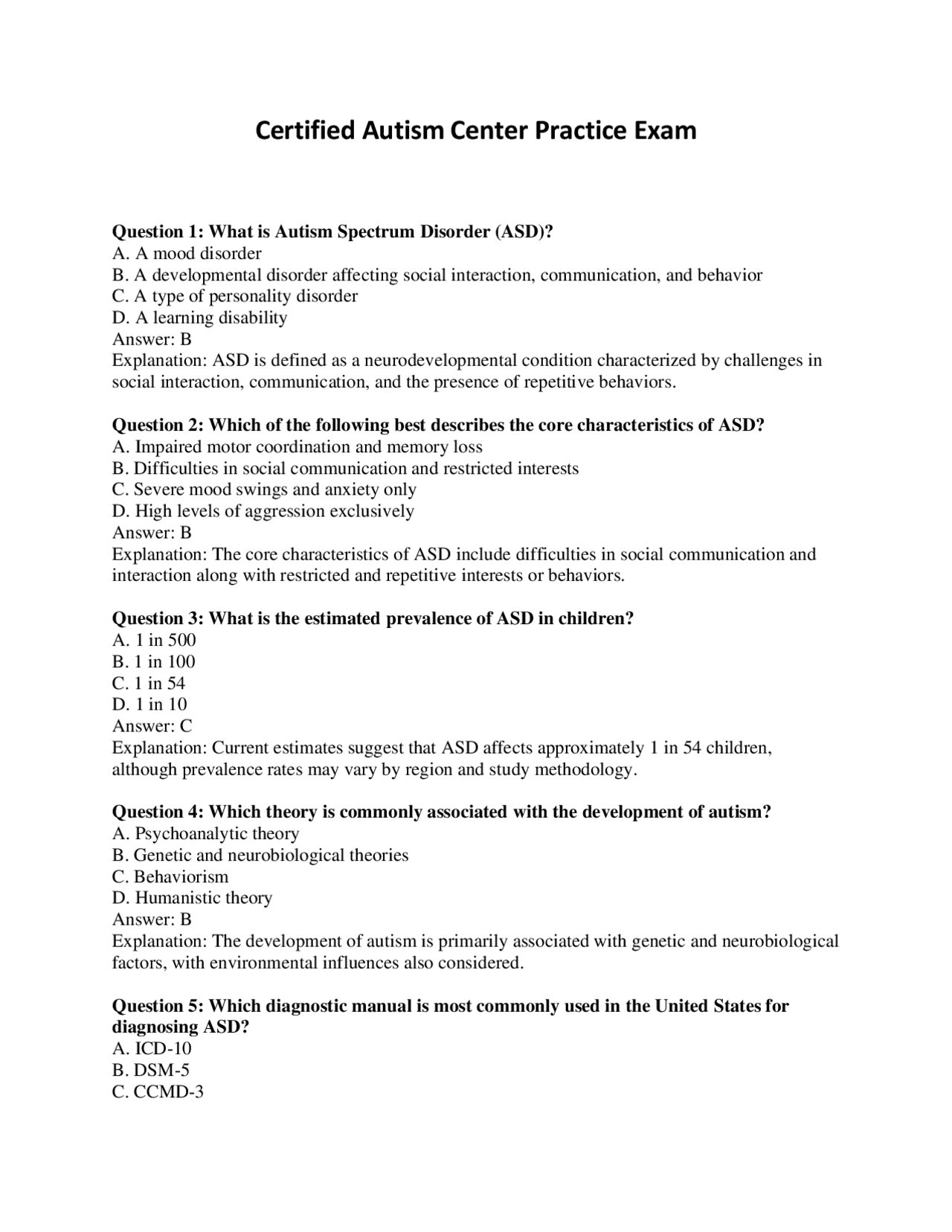 Certified Autism Center Practice Exam: Understanding Autism Spectrum ...