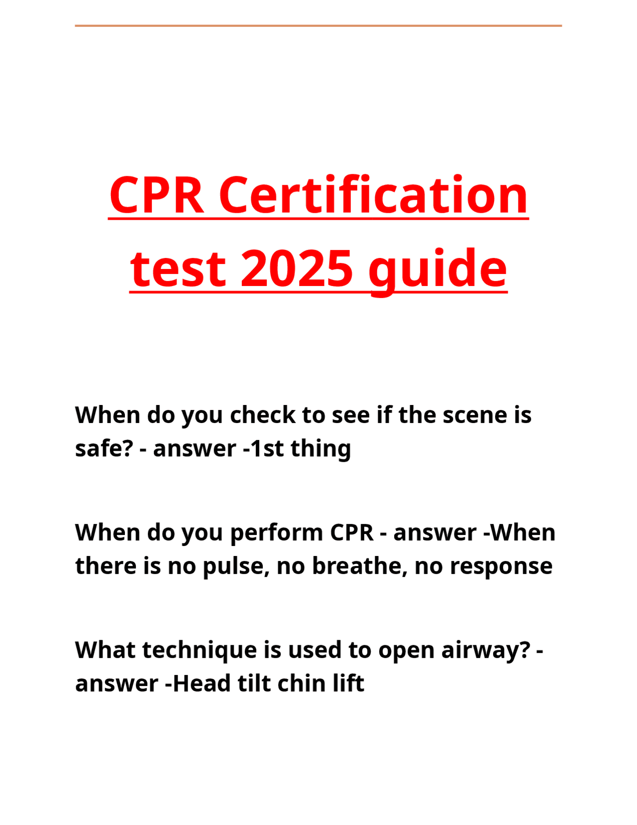 CPR Certification test 2025 guide.docx | Exams Nursing | Docsity