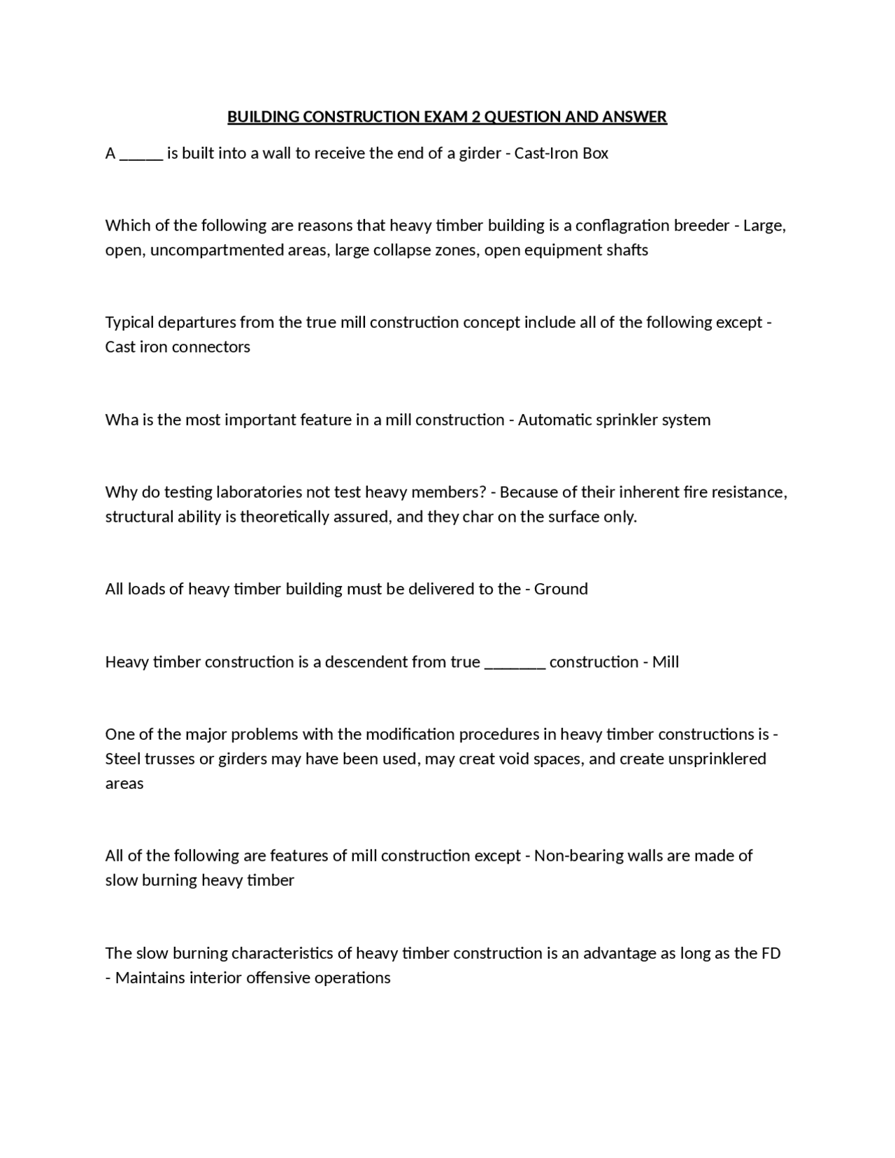 Building Construction Exam 2: Questions and Answers | Exams Advanced ...