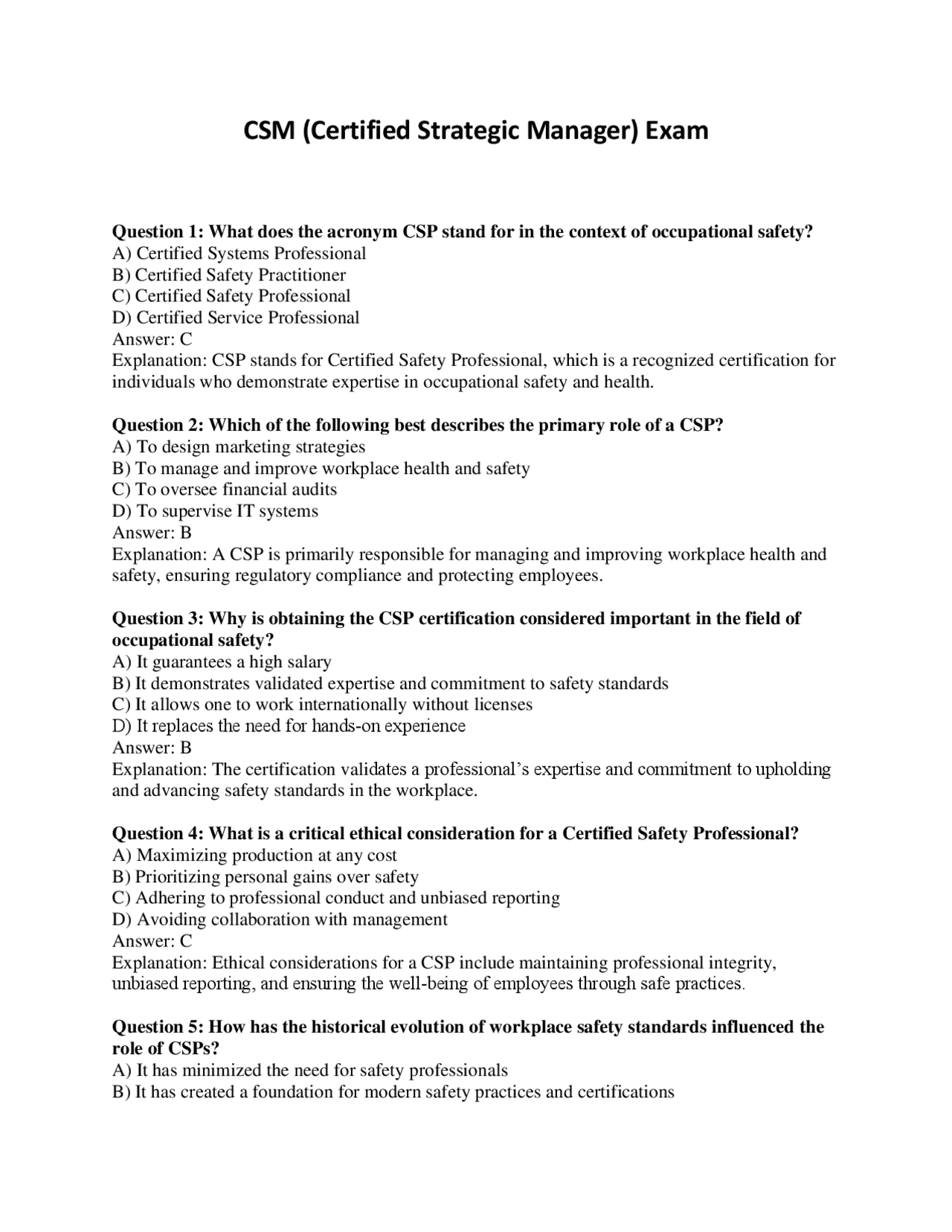 CSM (Certified Strategic Manager) Exam | Exams Technology | Docsity