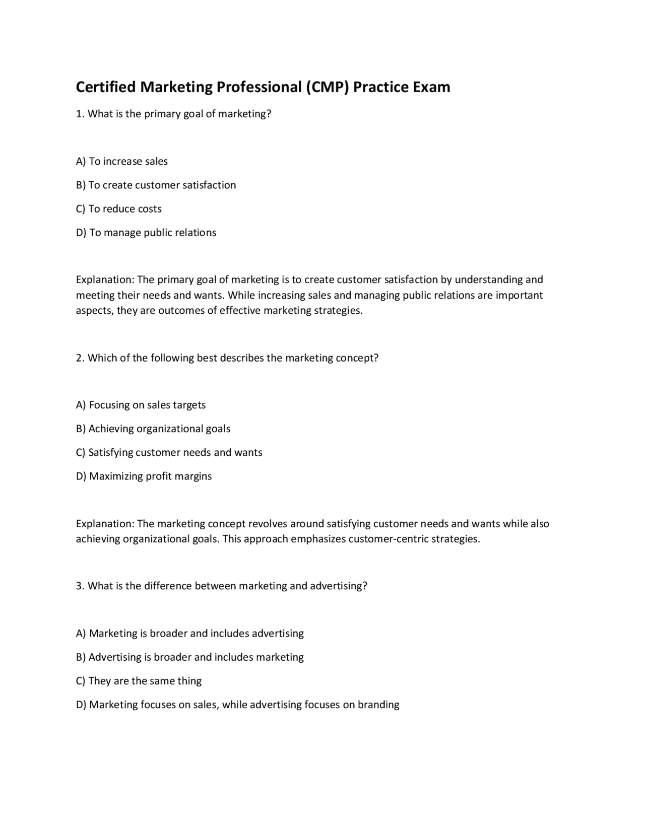 Certified Marketing Professional (CMP) Exam | Exams Technology | Docsity