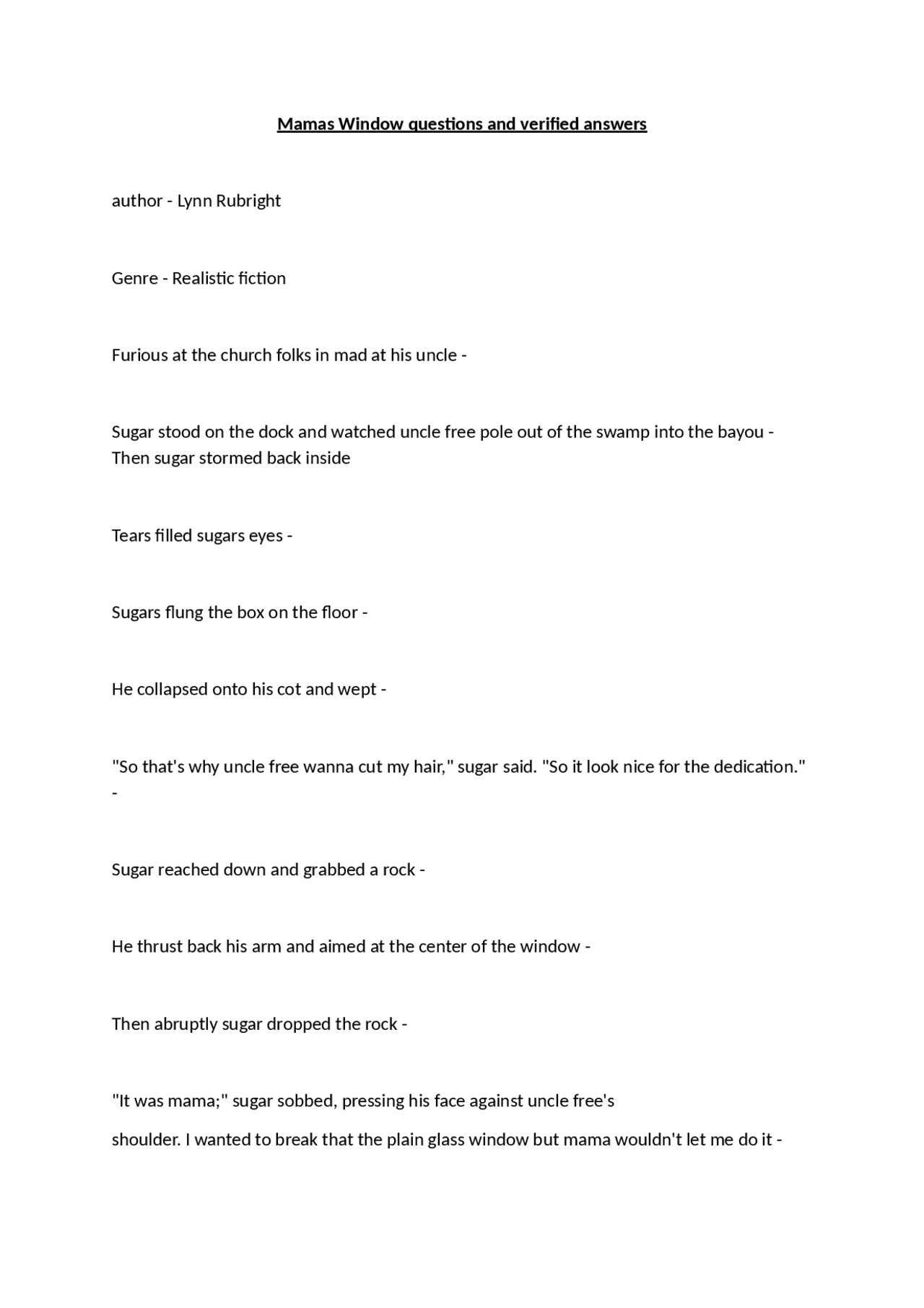 Mamas Window questions and verified answers | Exams Advanced Education ...