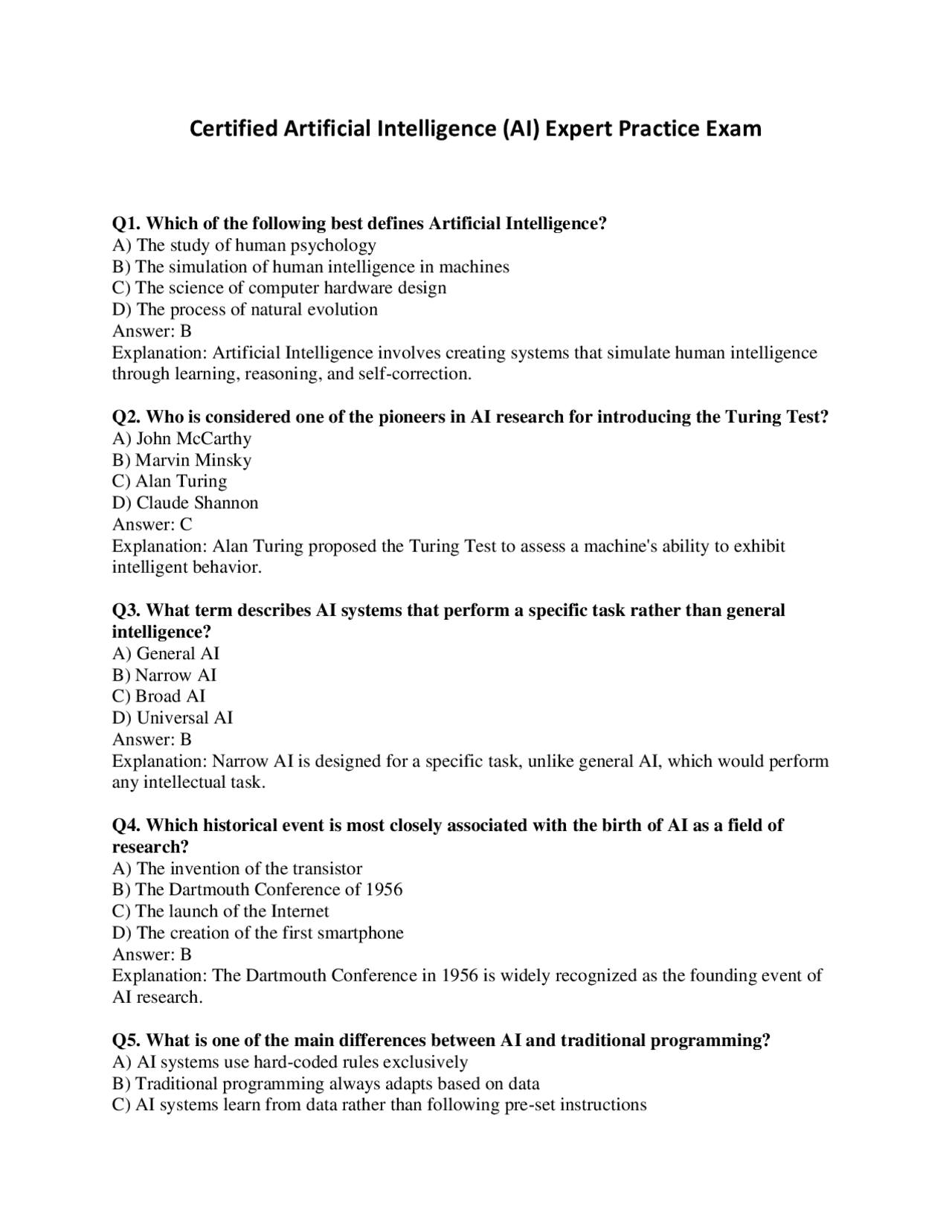 Certified AI Expert Practice Exam: Multiple Choice Questions | Exams ...