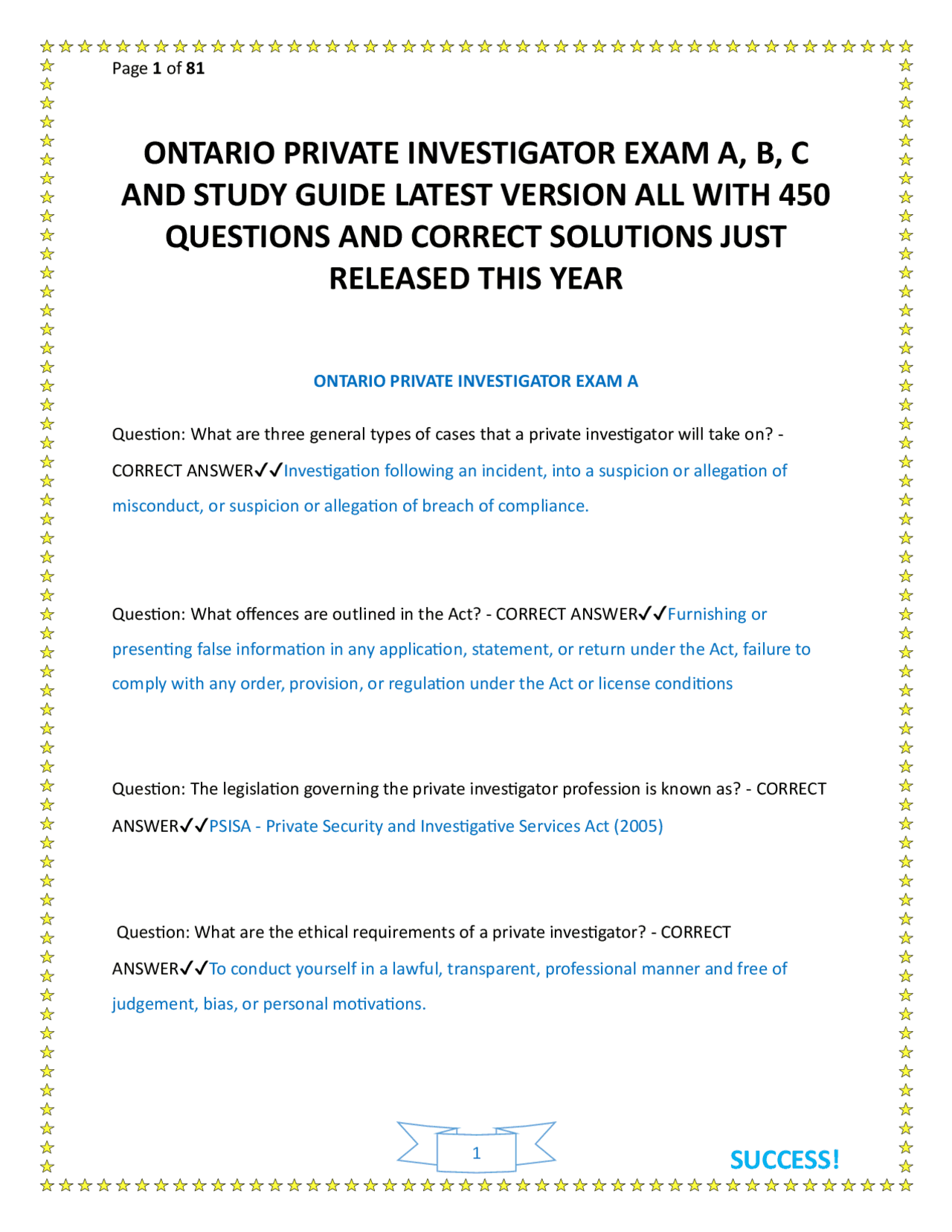 Ontario Private Investigator Exam Study Guide: 450 Questions ...