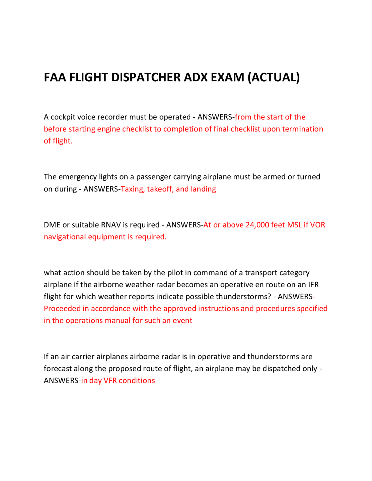 FAA FLIGHT DISPATCHER ADX EXAM (ACTUAL) QUESTIONS AND ANSWERS 2025 ...