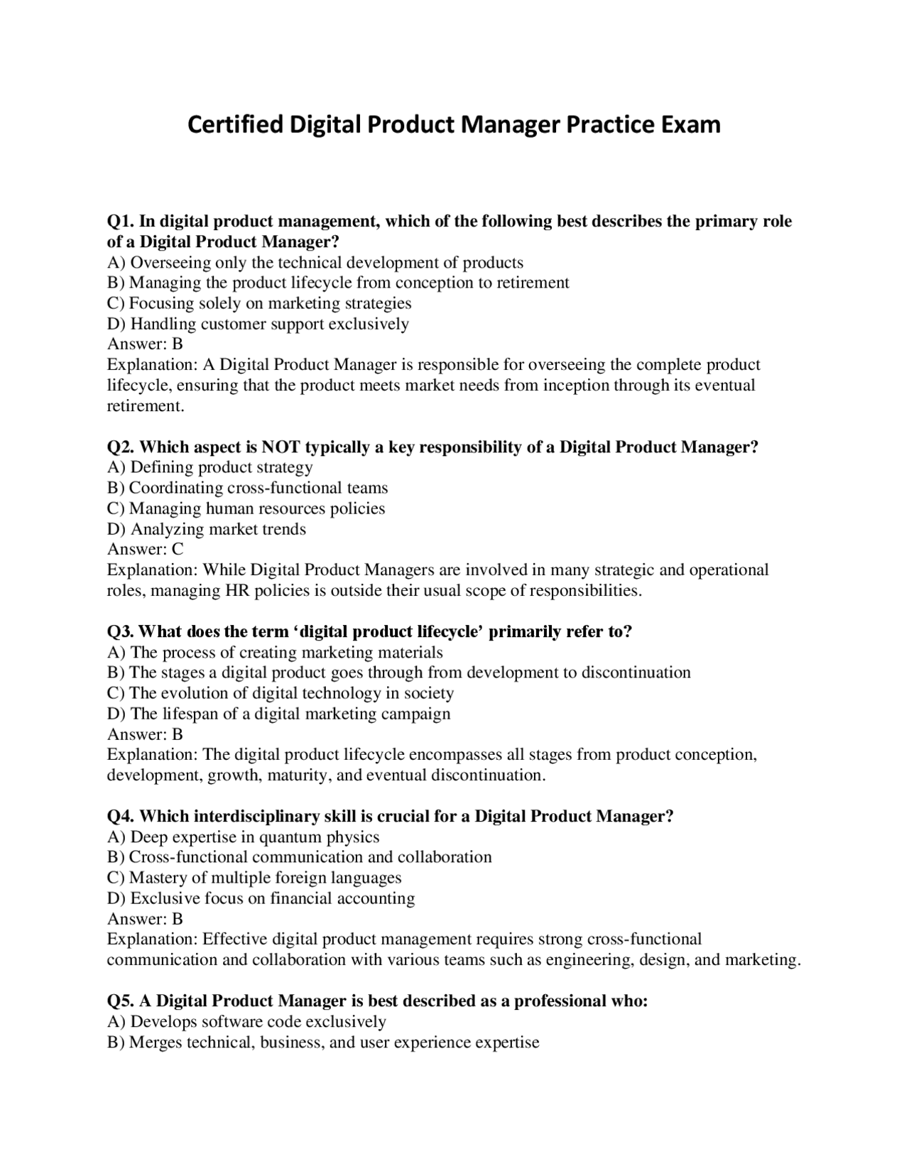 Certified Digital Product Manager Exam | Exams Technology | Docsity