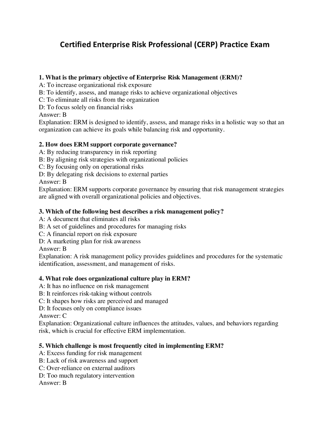 Certified Enterprise Risk Professional (CERP) Exam | Exams Technology ...