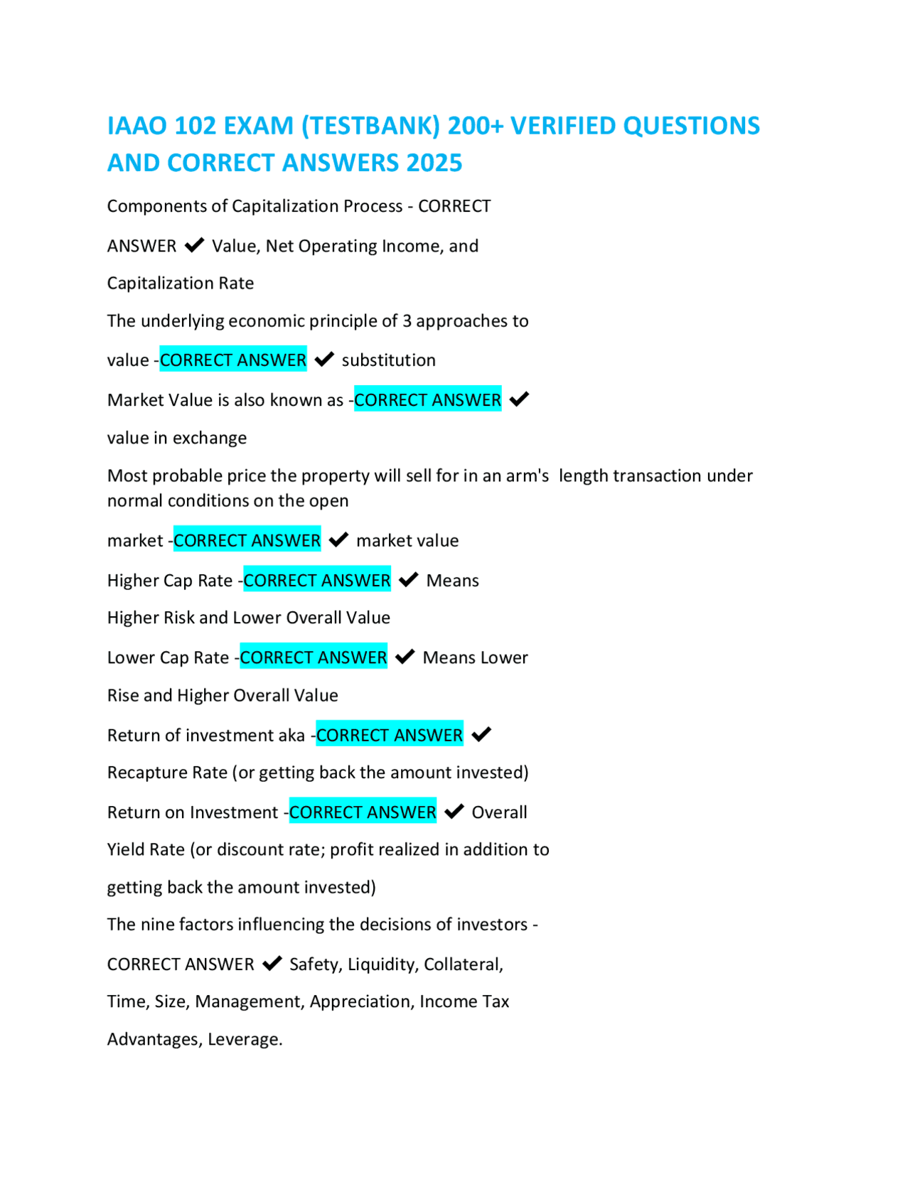IAAO 102 EXAM (TESTBANK) 200+ VERIFIED QUESTIONS AND CORRECT ANSWERS ...