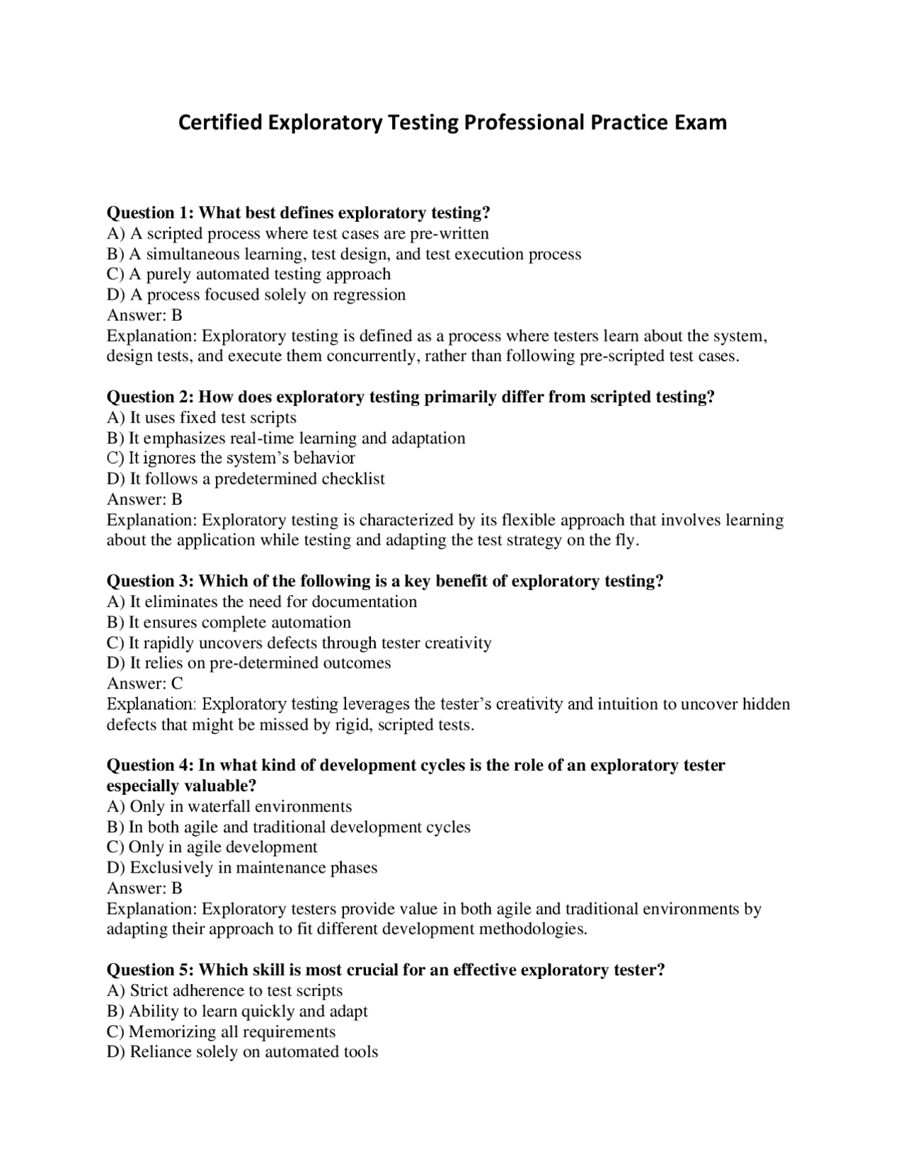 Certified Exploratory Testing Professional Exam | Exams Technology ...