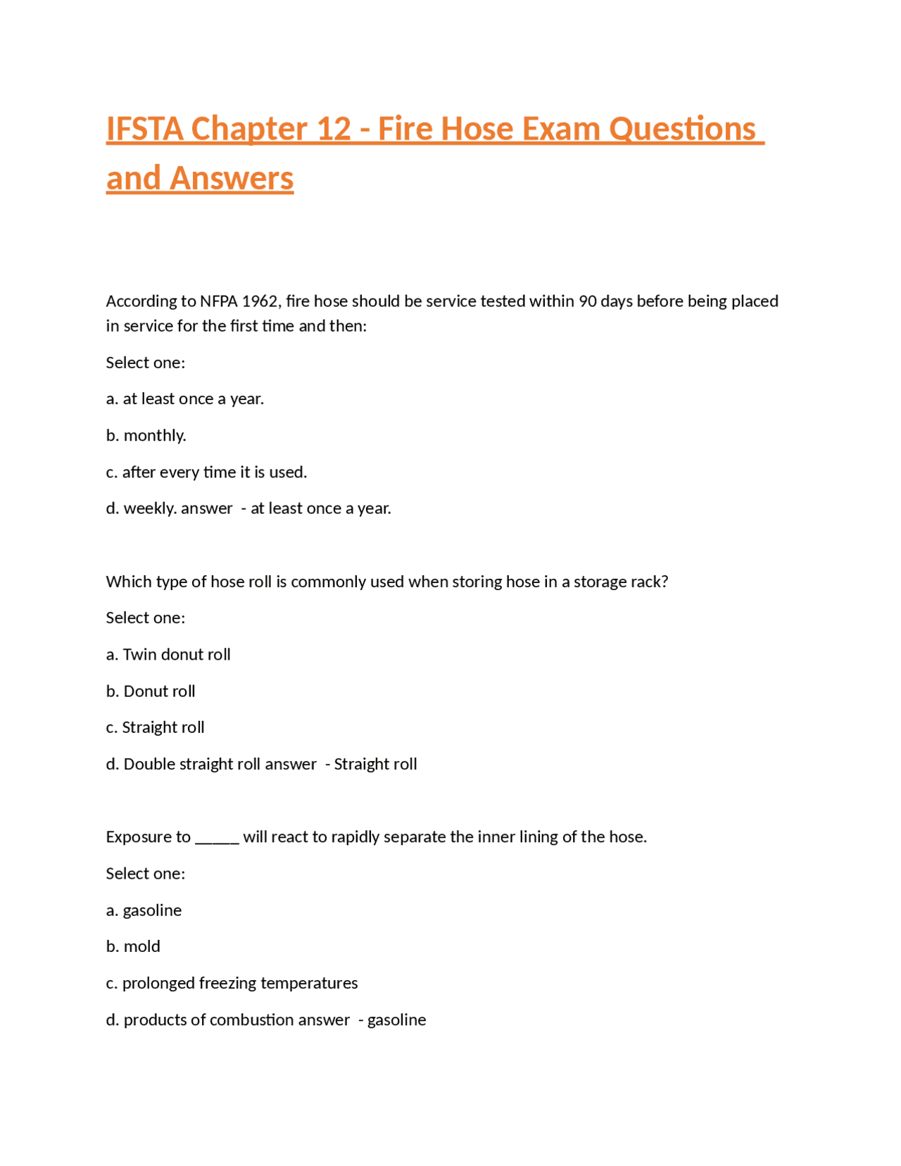 IFSTA Chapter 12 - Fire Hose Exam Questions and Answers | Exams Nursing ...