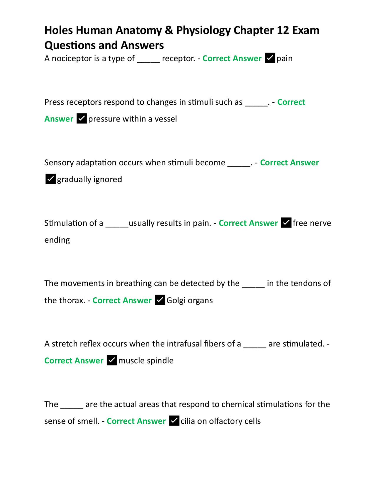Holes Human Anatomy & Physiology Chapter 12 Exam Questions and Answers ...