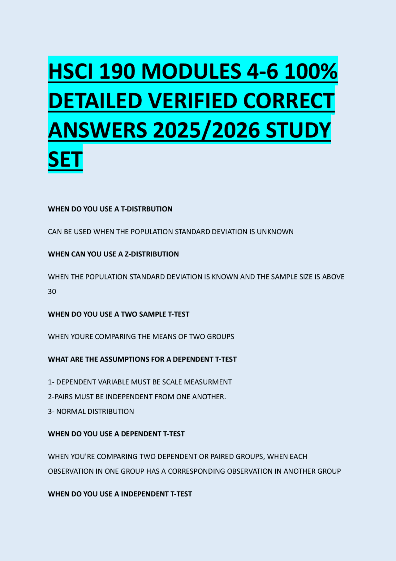 HSCI 190 MODULES 4-6 100% DETAILED VERIFIED CORRECT ANSWERS 2025/2026 ...