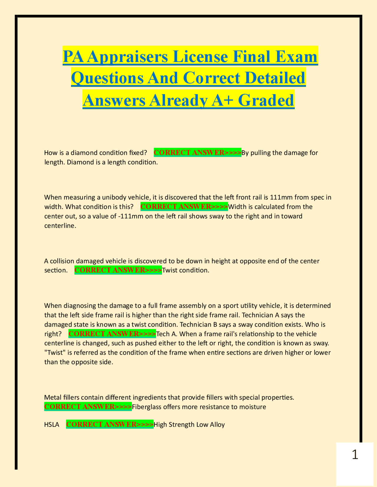PA Appraisers License Final Exam Questions And Correct Detailed Answers ...
