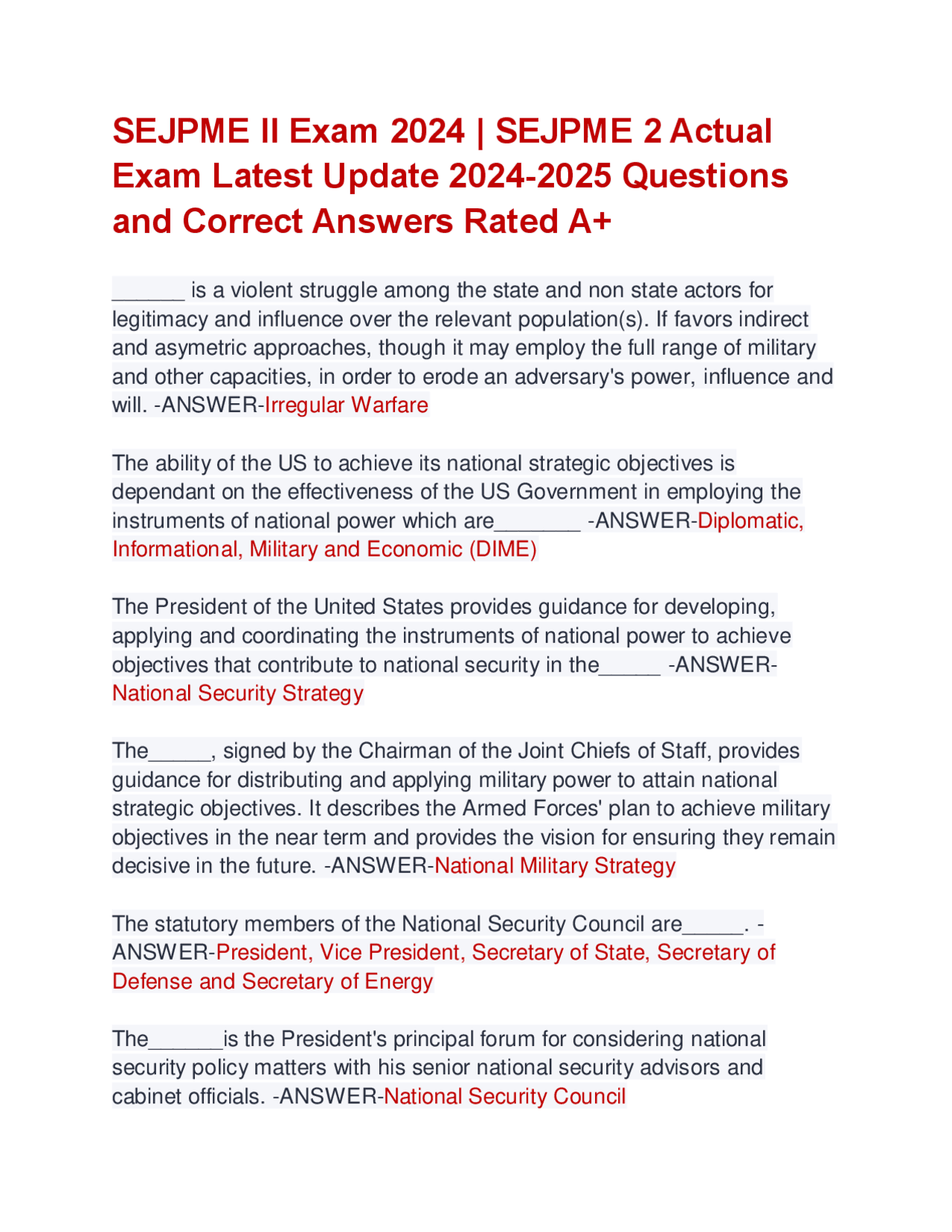 SEJPME II Exam 2024 | SEJPME 2 Actual Exam Latest Update 2024-2025 ...