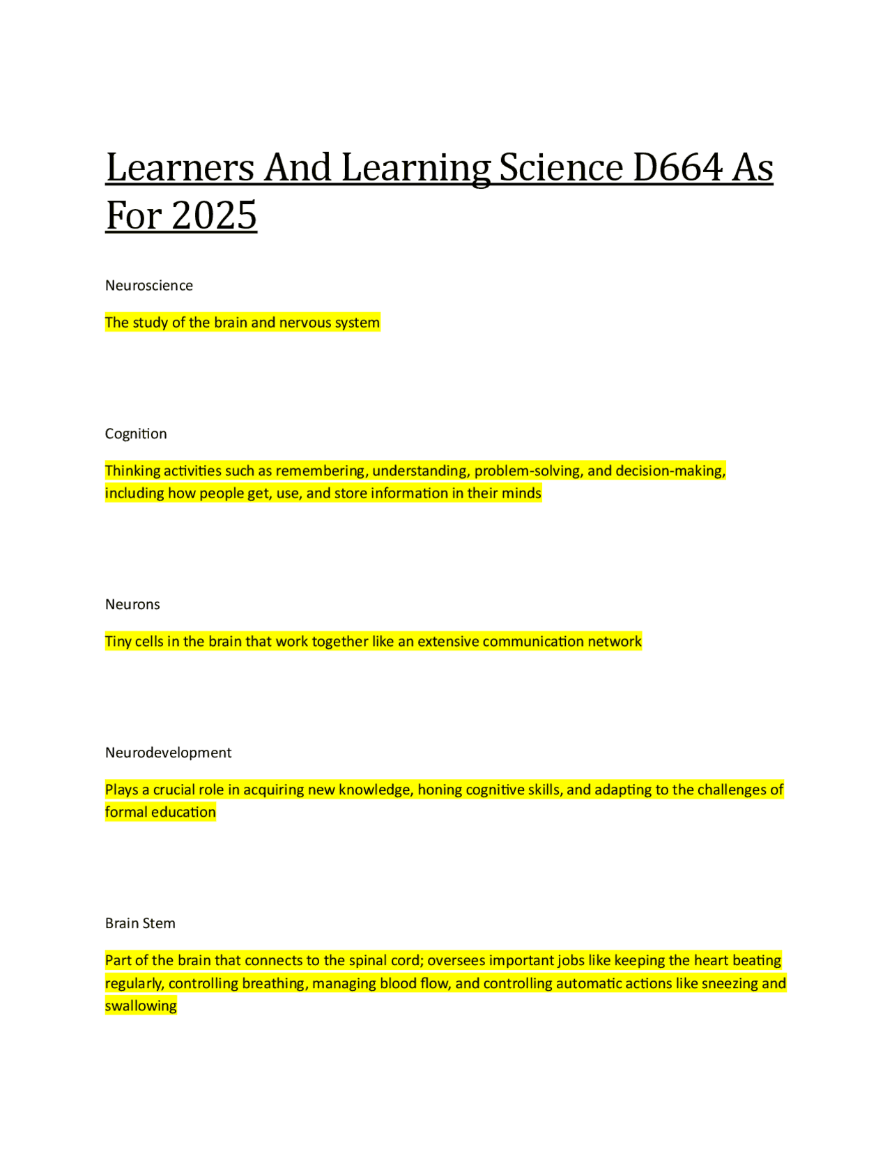 Learners and Learning Science D664 | Exams Advanced Education | Docsity