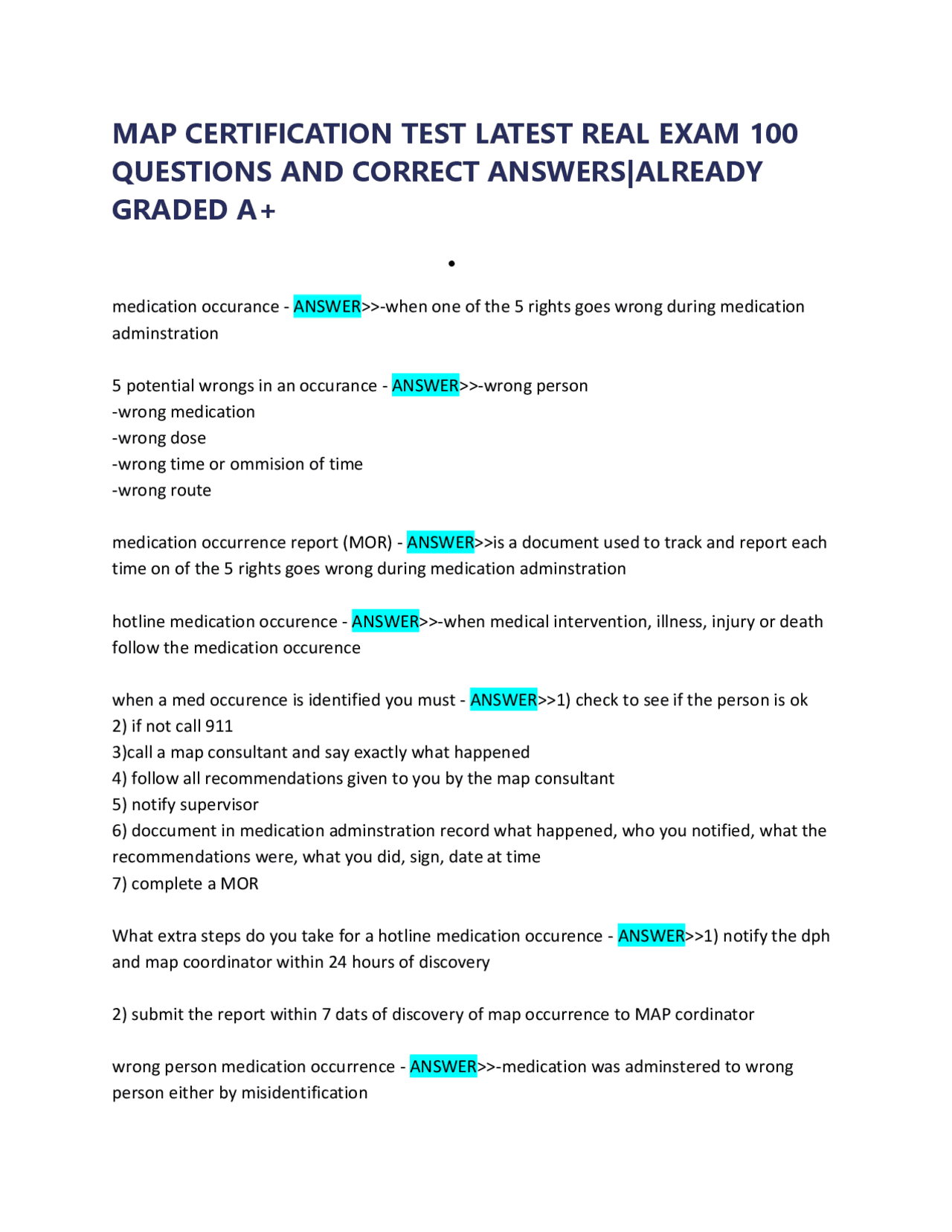 MAP CERTIFICATION TEST LATEST REAL EXAM 100 QUESTIONS AND CORRECT ...