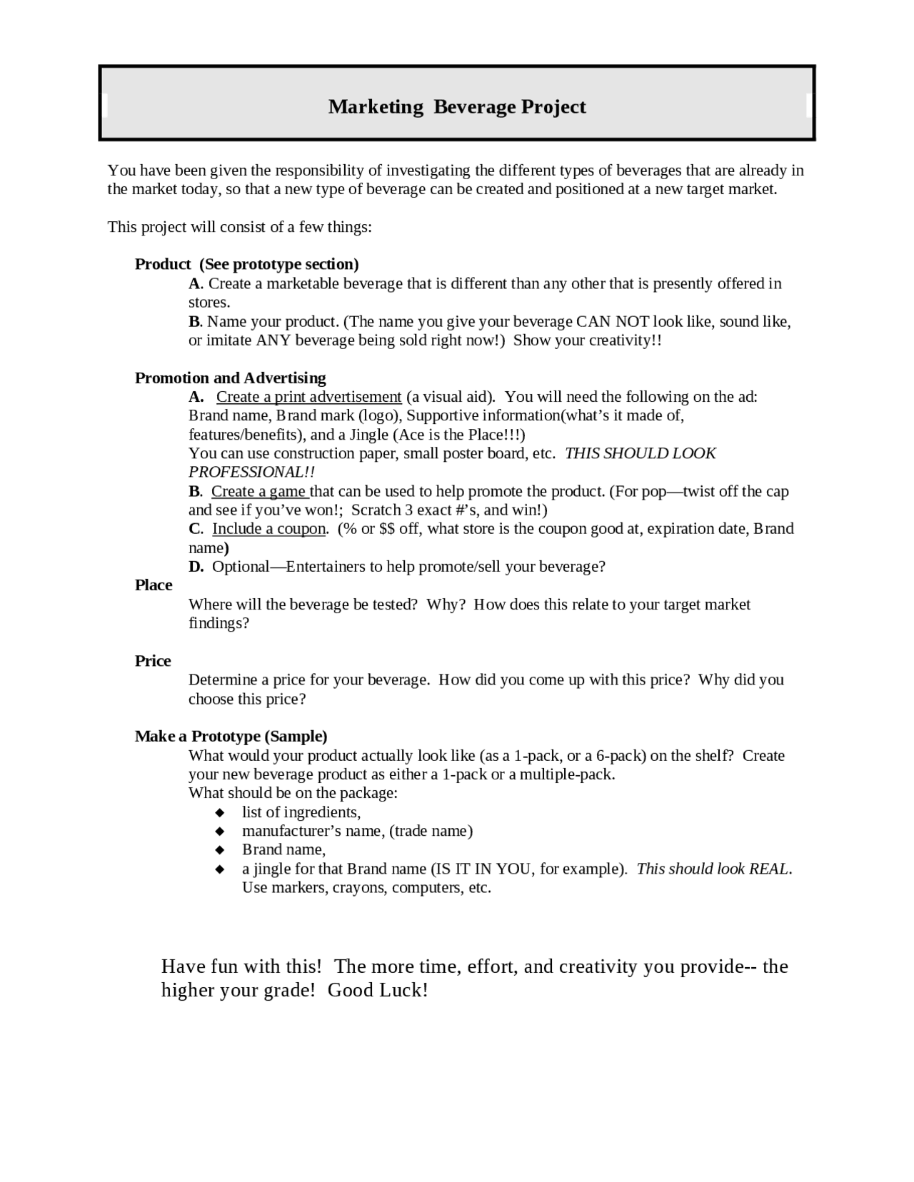 Marketing Beverage Promotion | Assignments Business | Docsity