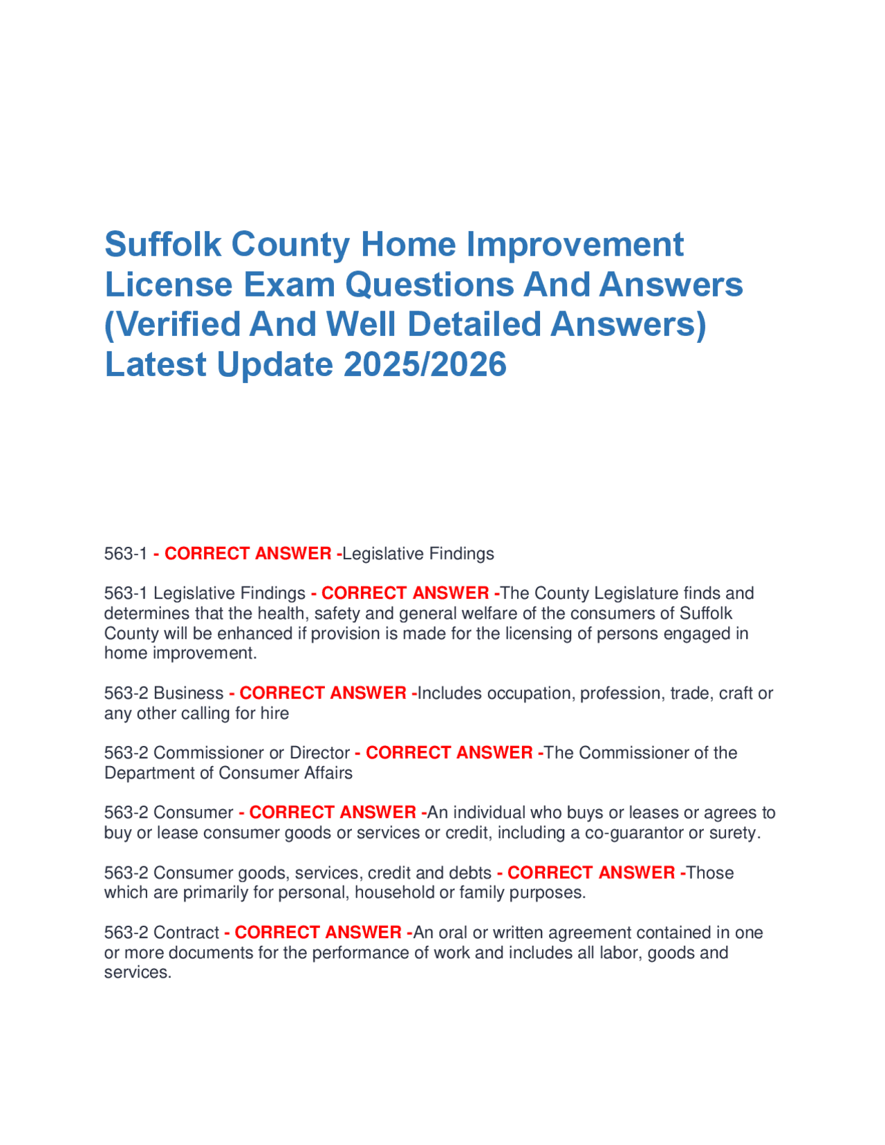 Suffolk County Home Improvement License Exam Questions And Answers ...