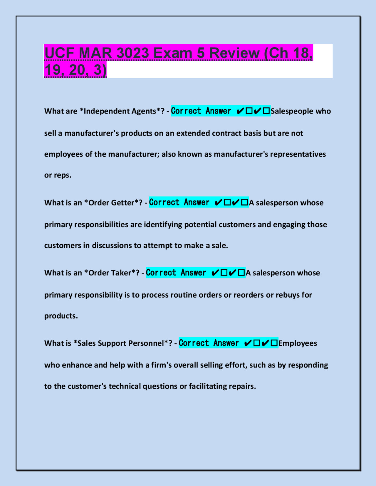 UCF MAR 3023 Exam 5 Review (Ch 18, 19, 20, 3) Ultimate Exam Prep Guide ...