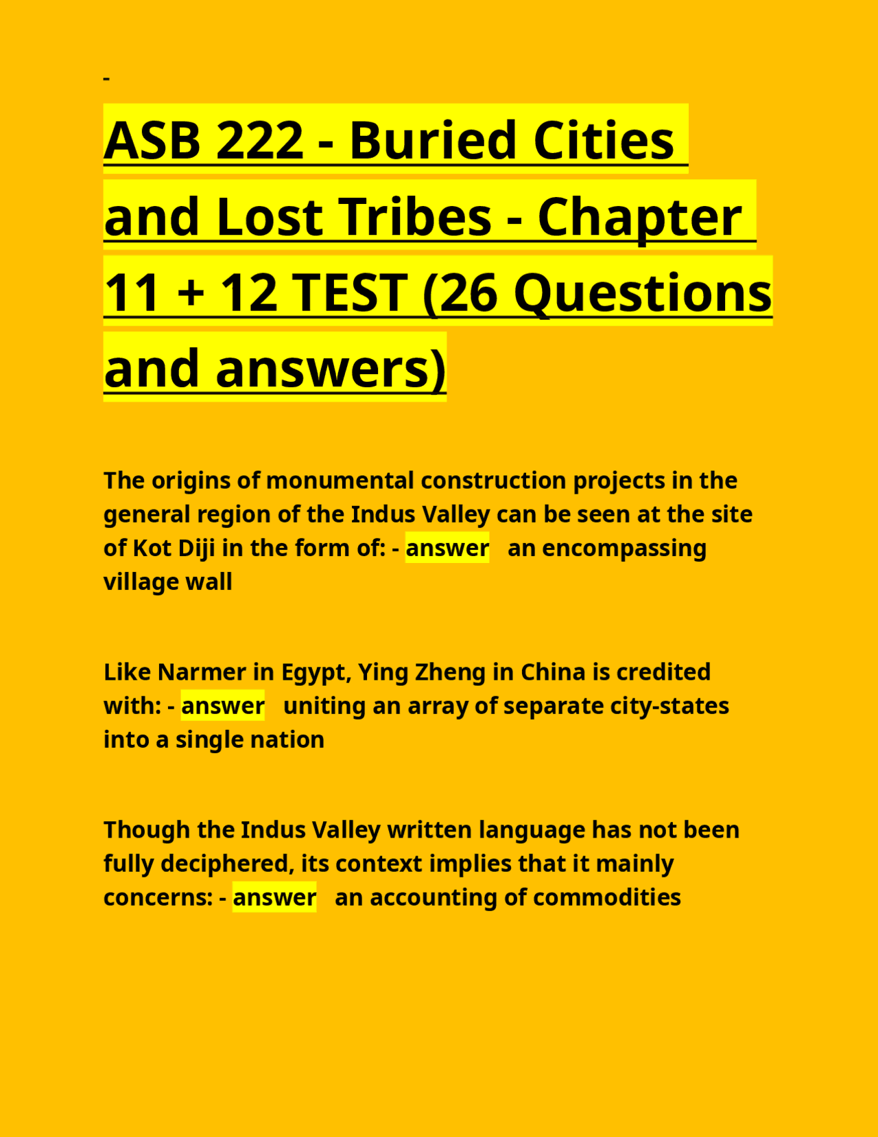 ASB 222 - Buried Cities and Lost Tribes - Chapter 11 + 12 | Exams ...