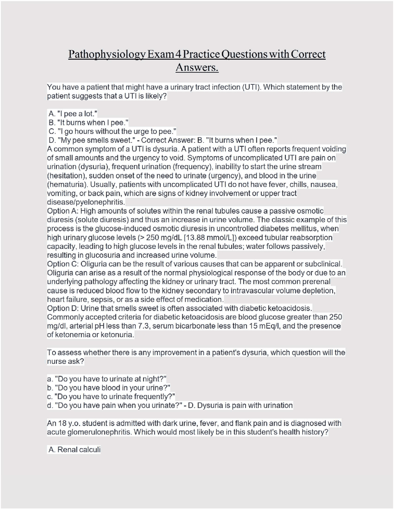 Pathophysiology Exam 4 Practice Questions with Correct Answers. | Exams ...