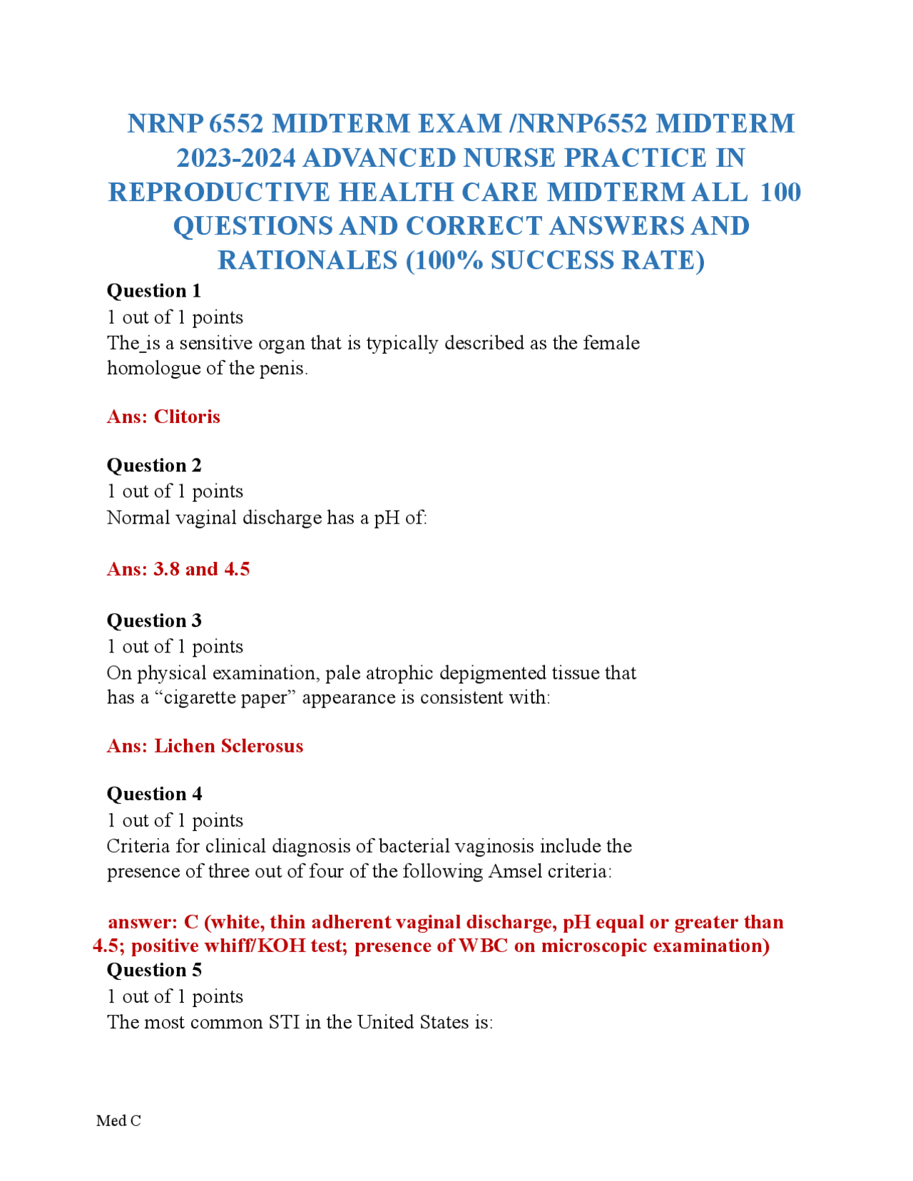 NRNP 6552 MIDTERM EXAM /NRNP6552 MIDTERM 2023-2024 ADVANCED NURSE PRACTICE IN REPRODUCTI | Exams ...