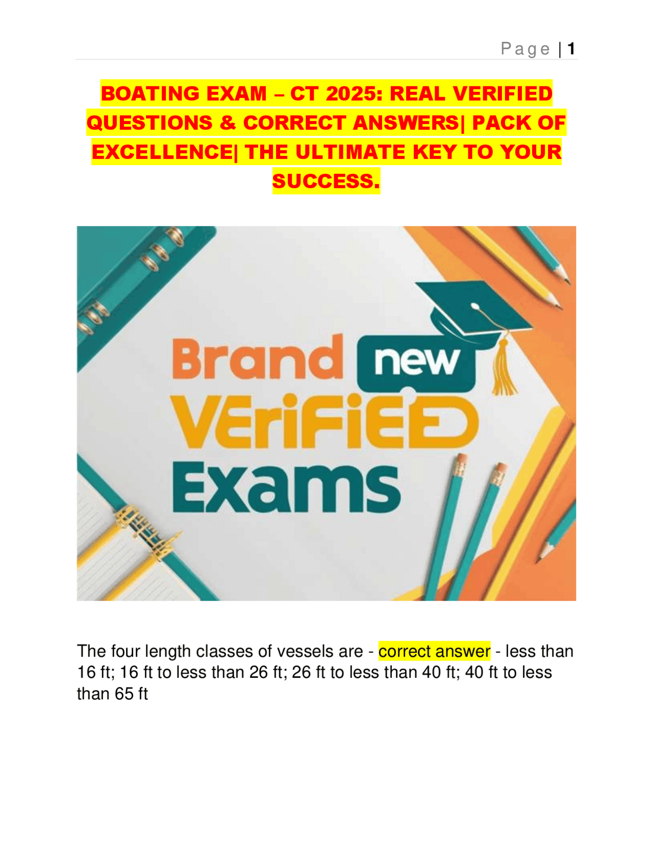 BOATING EXAM – CT 2025: REAL VERIFIED QUESTIONS & CORRECT ANSWERS| PACK ...